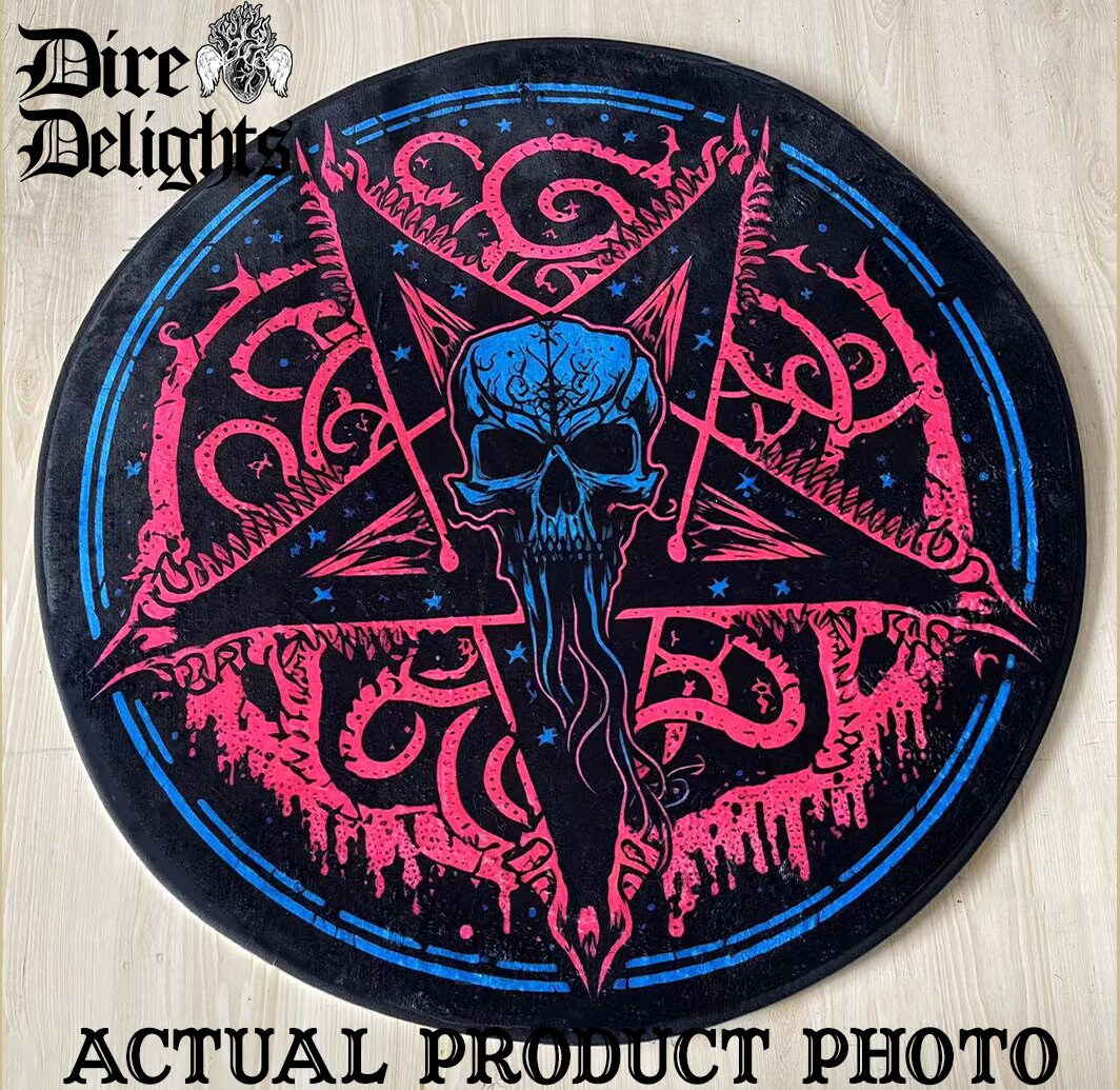 Pentagram Cthulhu Skull Round Rug, Lovecraftian Magic Circle Carpet ...