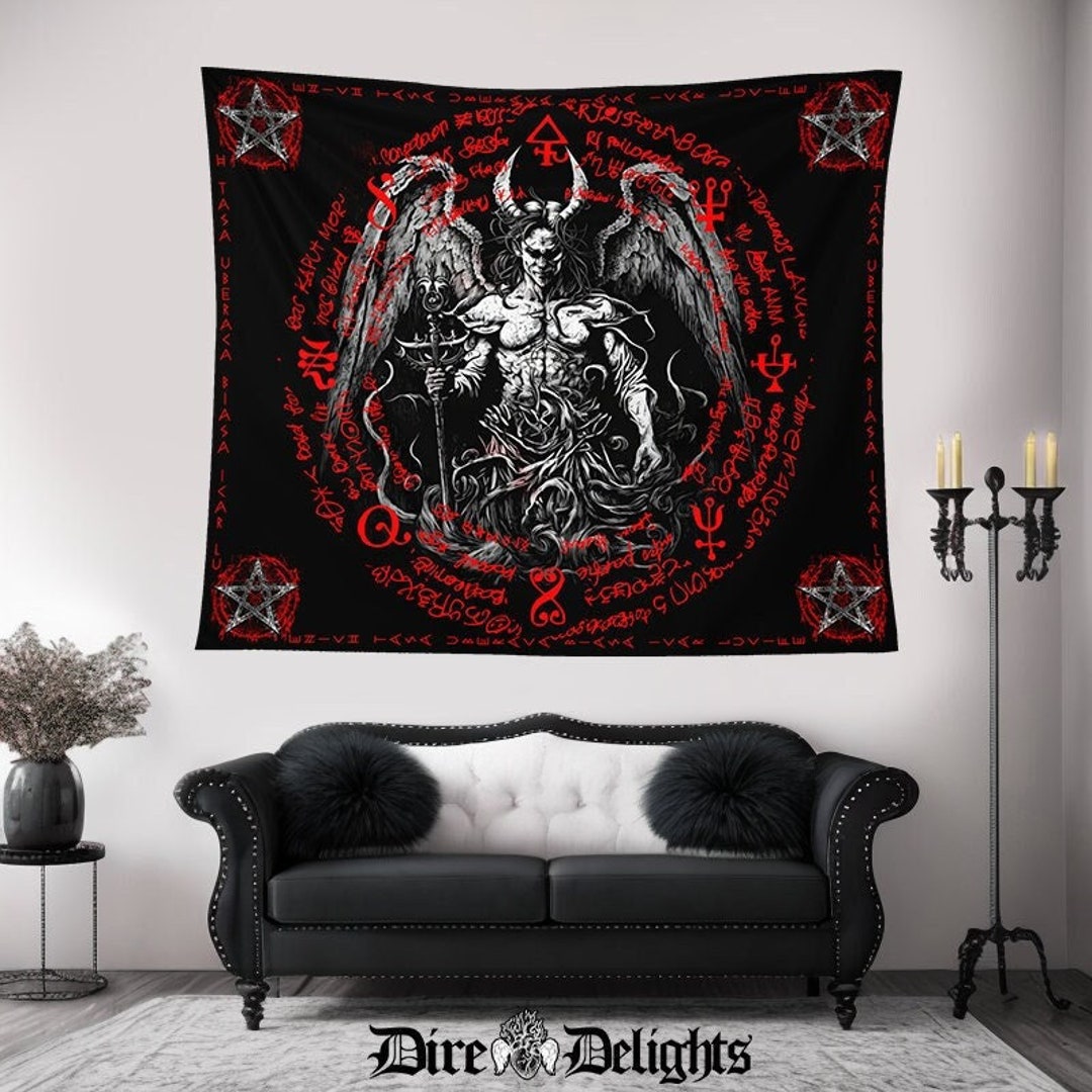 Satan Goth Tapestry,red White Baphomet Wall Art,church of Satan ...
