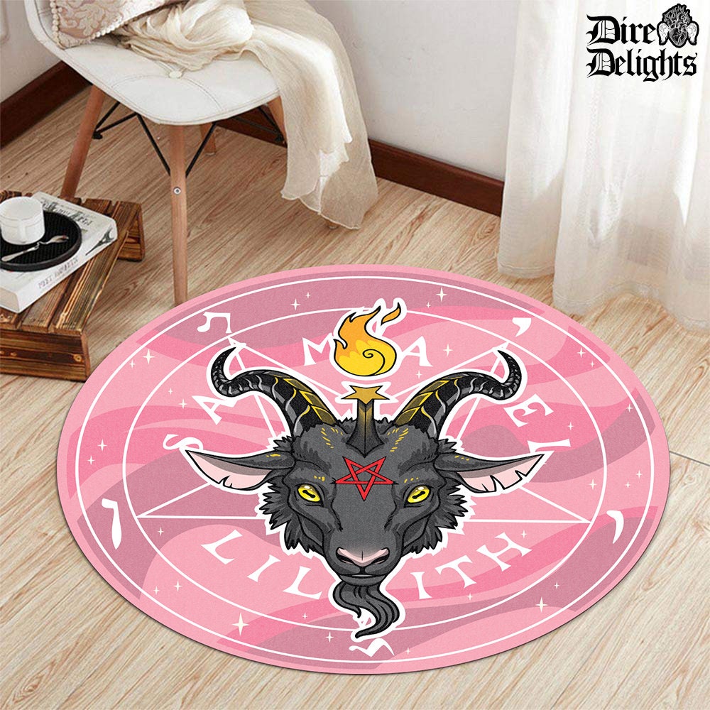 Kawaii Satan Pentagram Mat Pastel Goth Baphomet Round Rug - Etsy