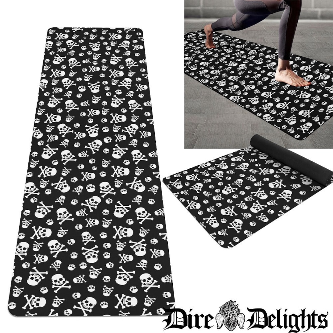 Skull and Bones Yoga Mat,skeleton Fitness Rubber Mat, Health Goth Yoga ...