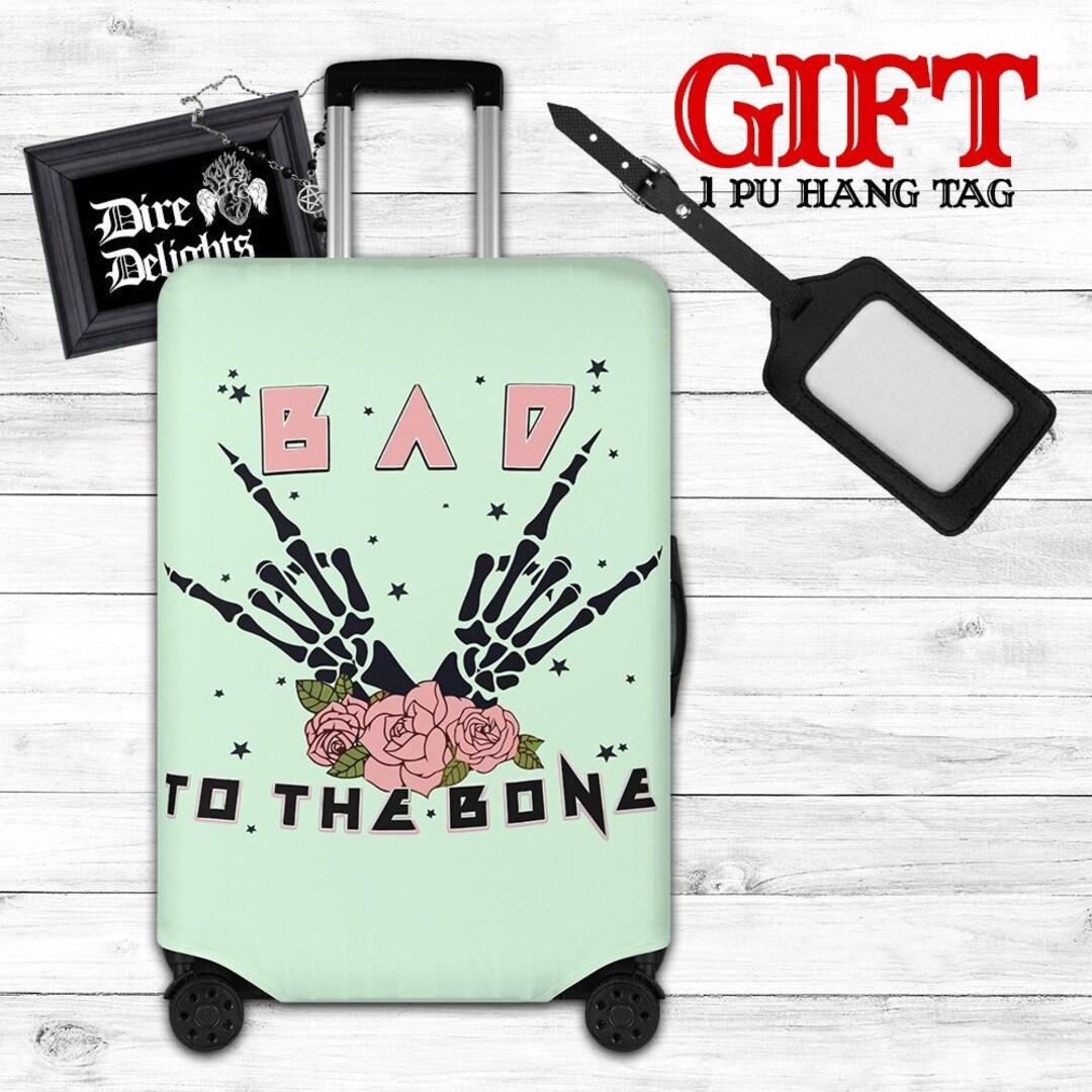 Bad to the Bone Luggage Cover, Gothic Witchy Travel Suitcase Elastic ...