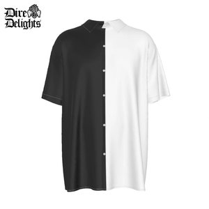 Black and White Goth Long Shirt,contrast Two Tone Top, Oversized Half ...