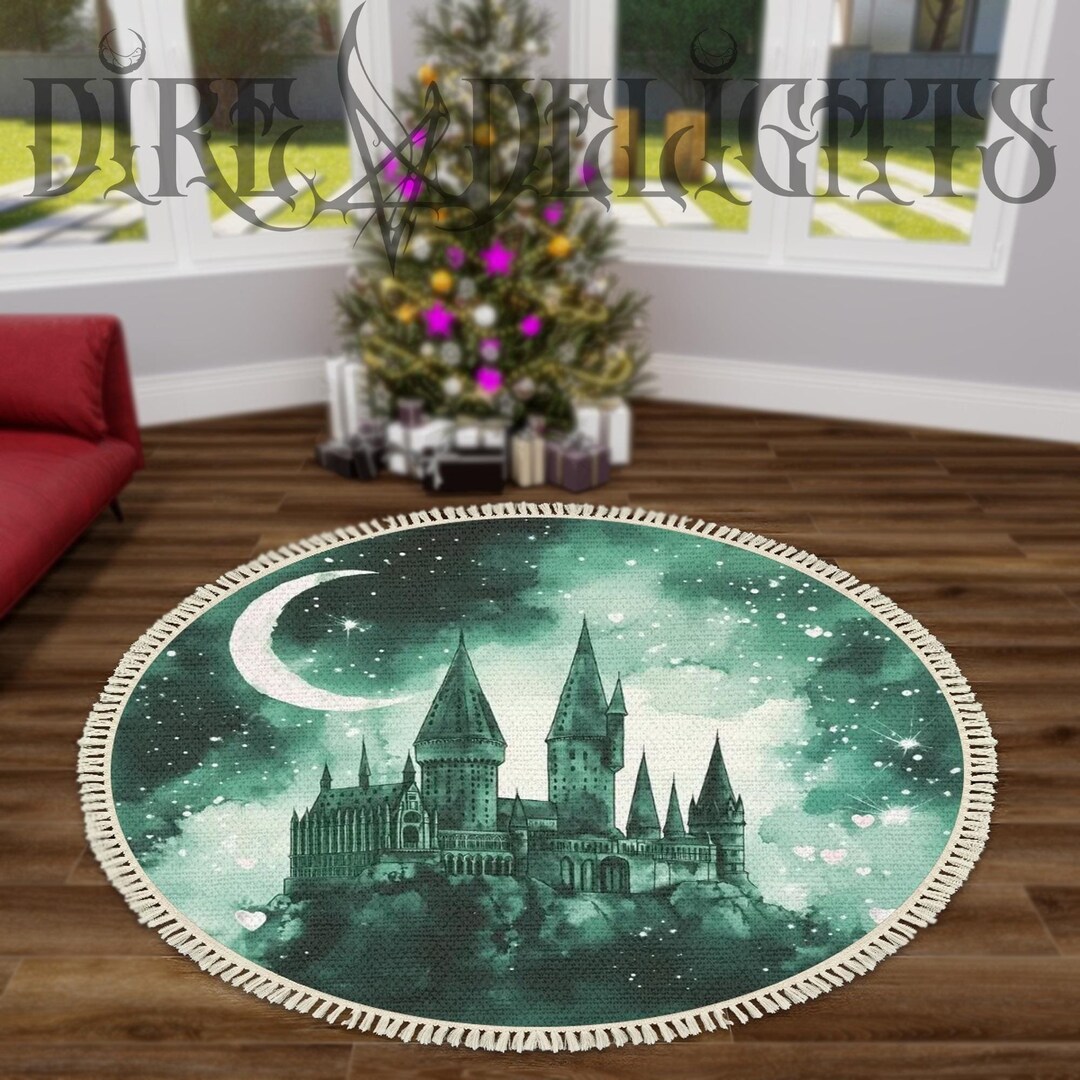 Wizard Round Rug With Tassels,magic Castle With Crescent Moon Circle ...
