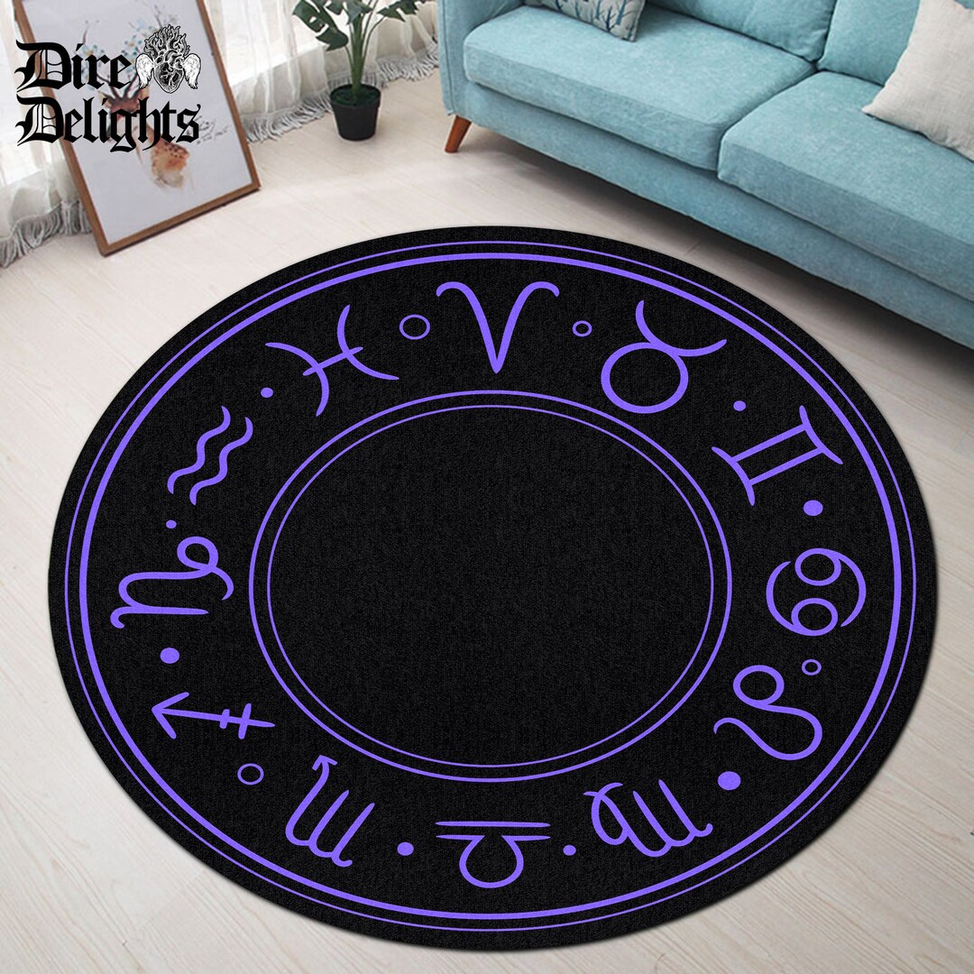 Purple Zodiac Round Mat, Gothic Zodiac Signs Carpet,punk Rock Goth Mat ...