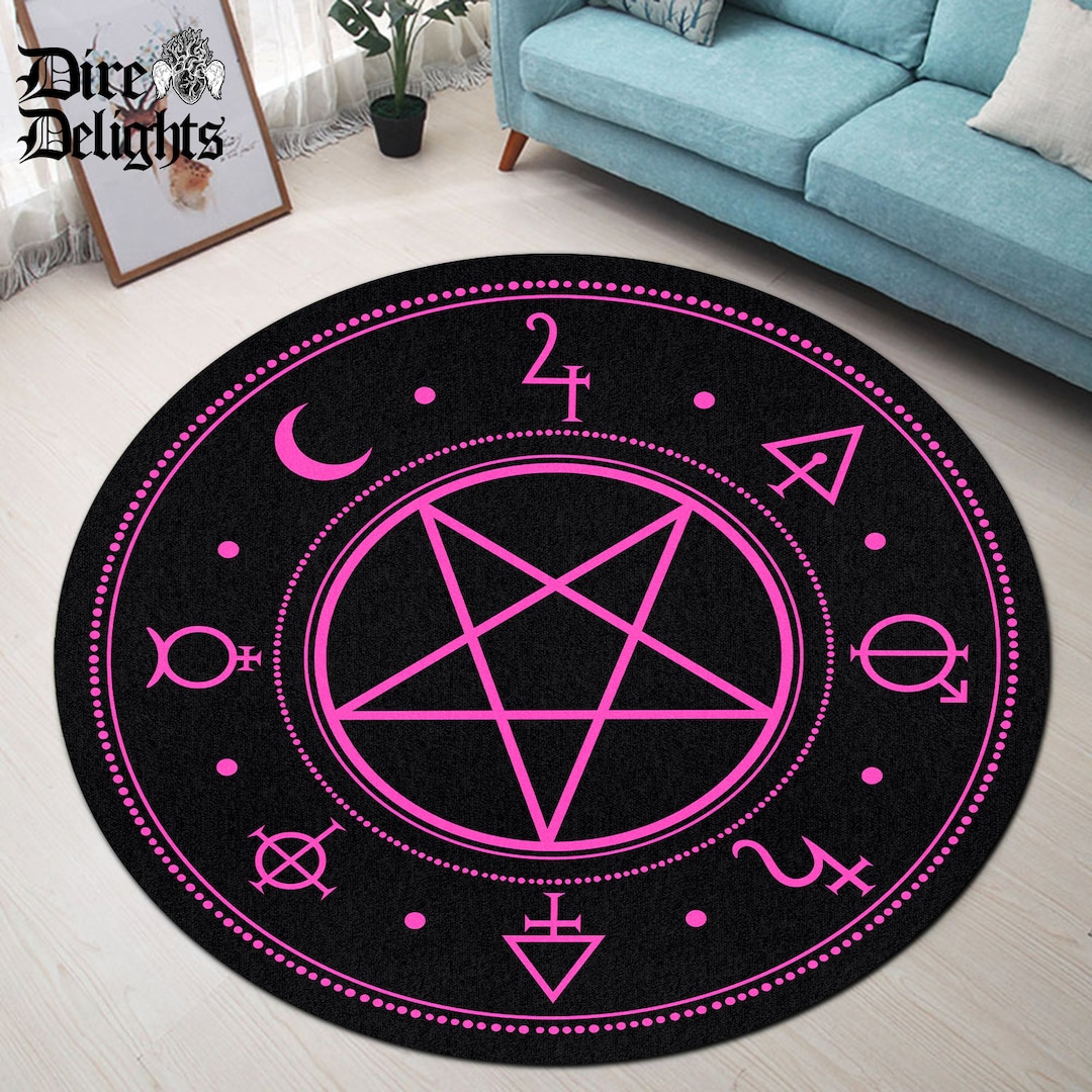 Pink Pentagram Divination Round Rug, Runic Door Mat,alchemy Magic ...