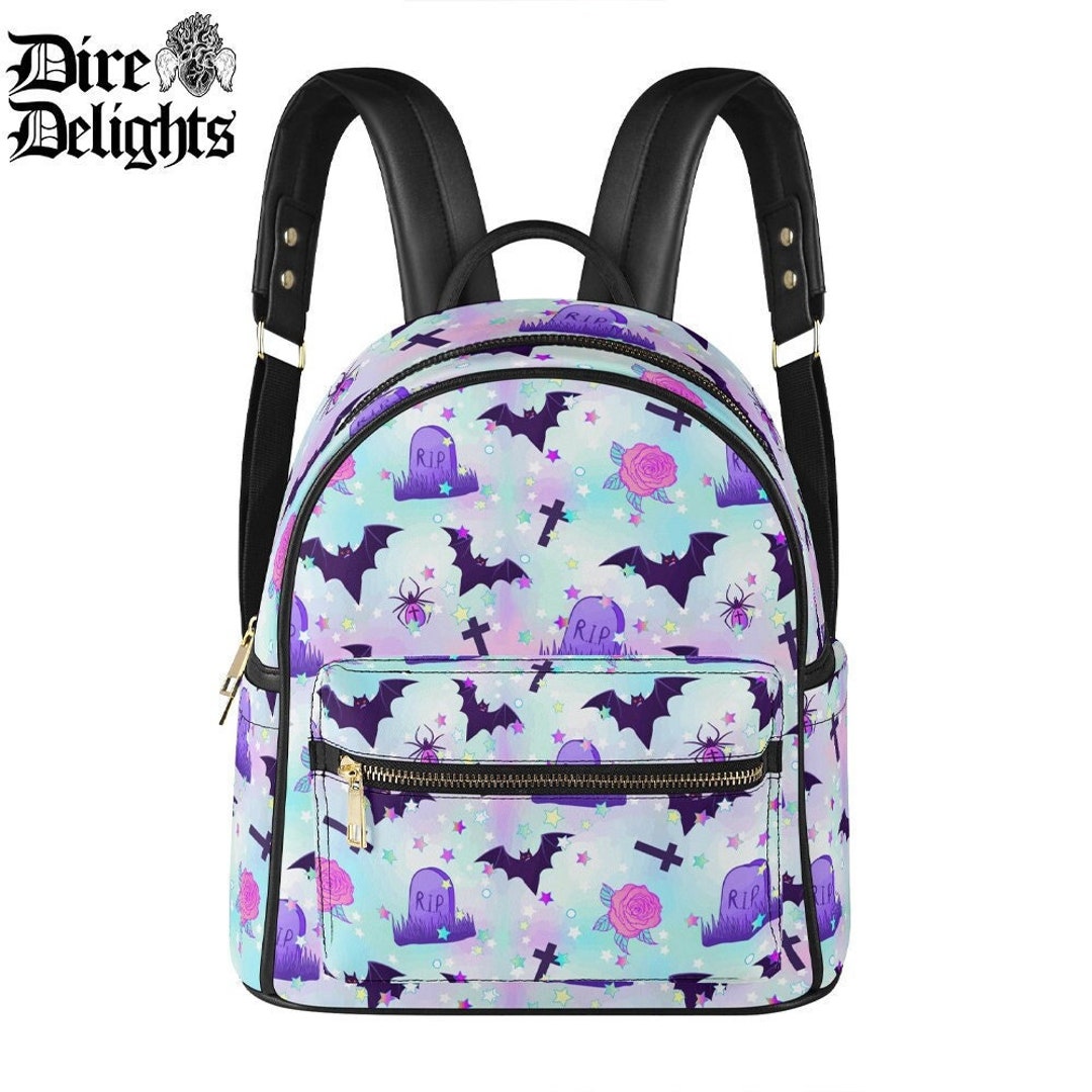 Pastel Goth Backpack PU Leather, Bats Grave Spiders Gothic Punk Rocker ...