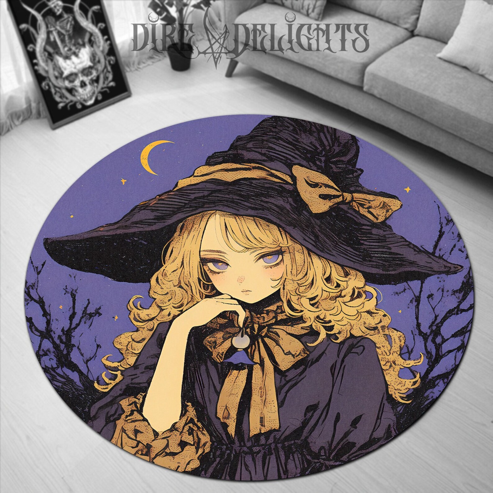 Sad Anime Witch Girl Rug, Cute Anime Girl Round Floor Mat, Witchy Magic ...