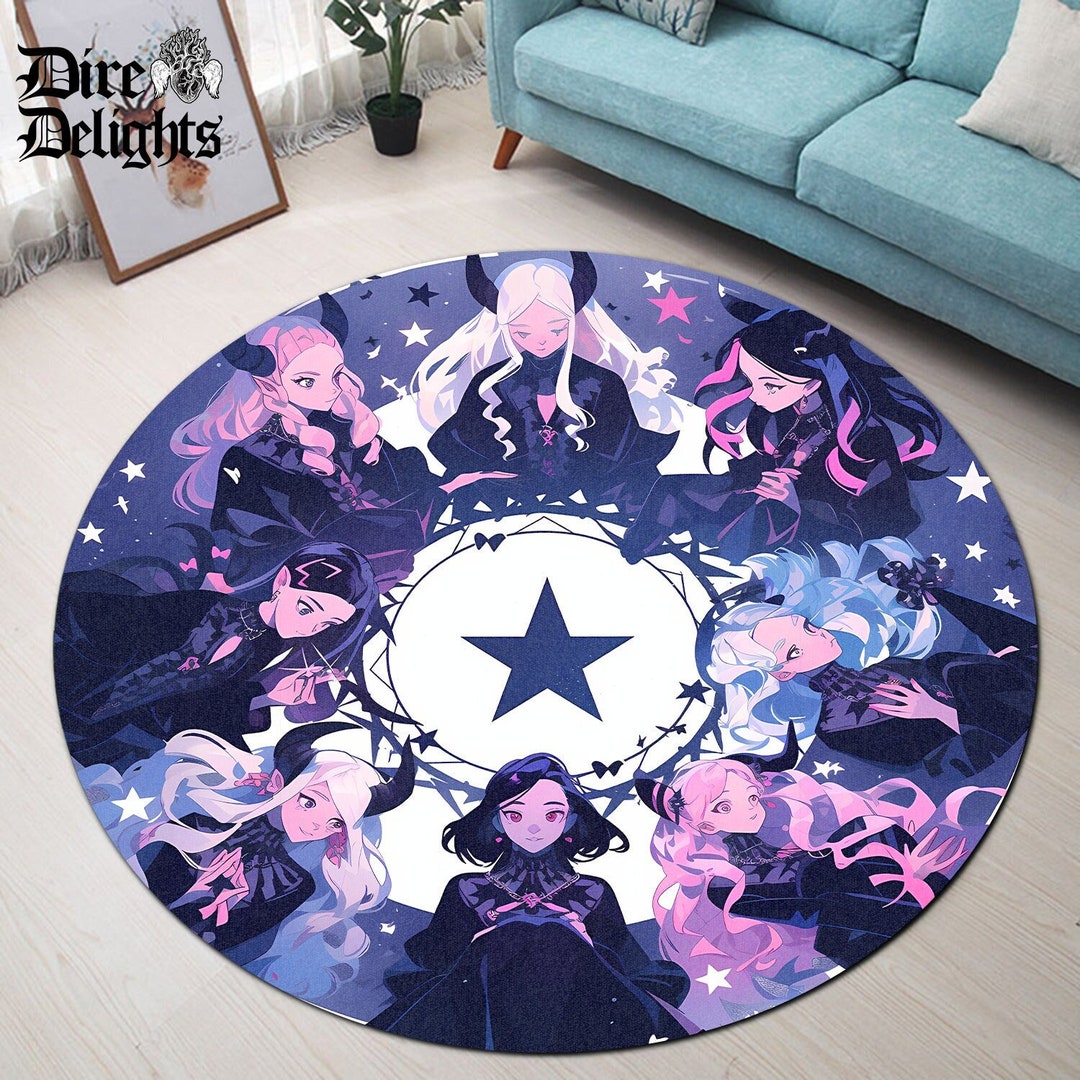 Anime Witches Round Rug, Witchy Round Mat, Kawaii Goth Round Rug ...
