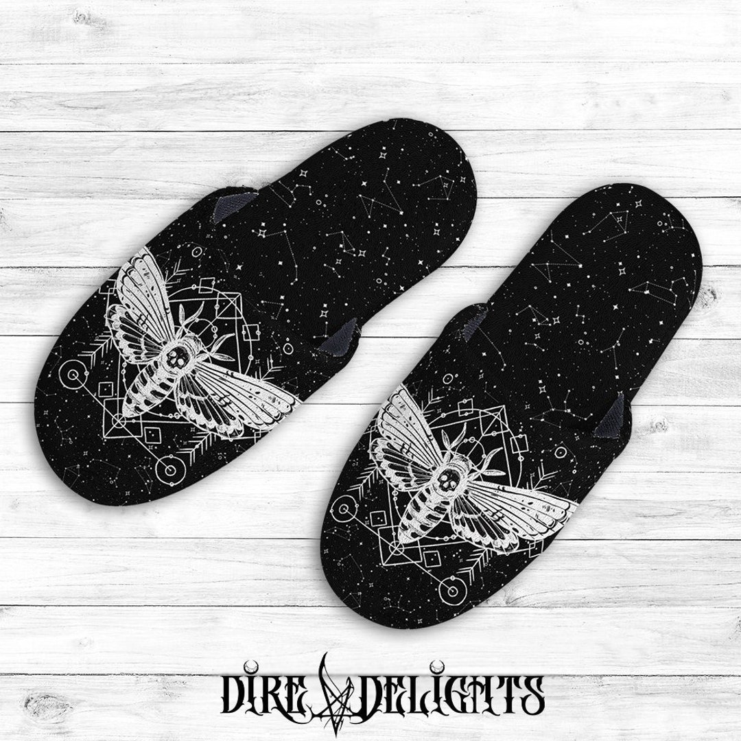 Wiccan Family Slippers, Gothic Starry Night Warm Plush Slippers, Goth ...