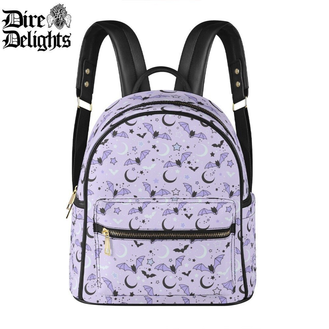 Kawaii Pastel Goth Backpack PU Leather, Bat and Crescent Moon Punk ...