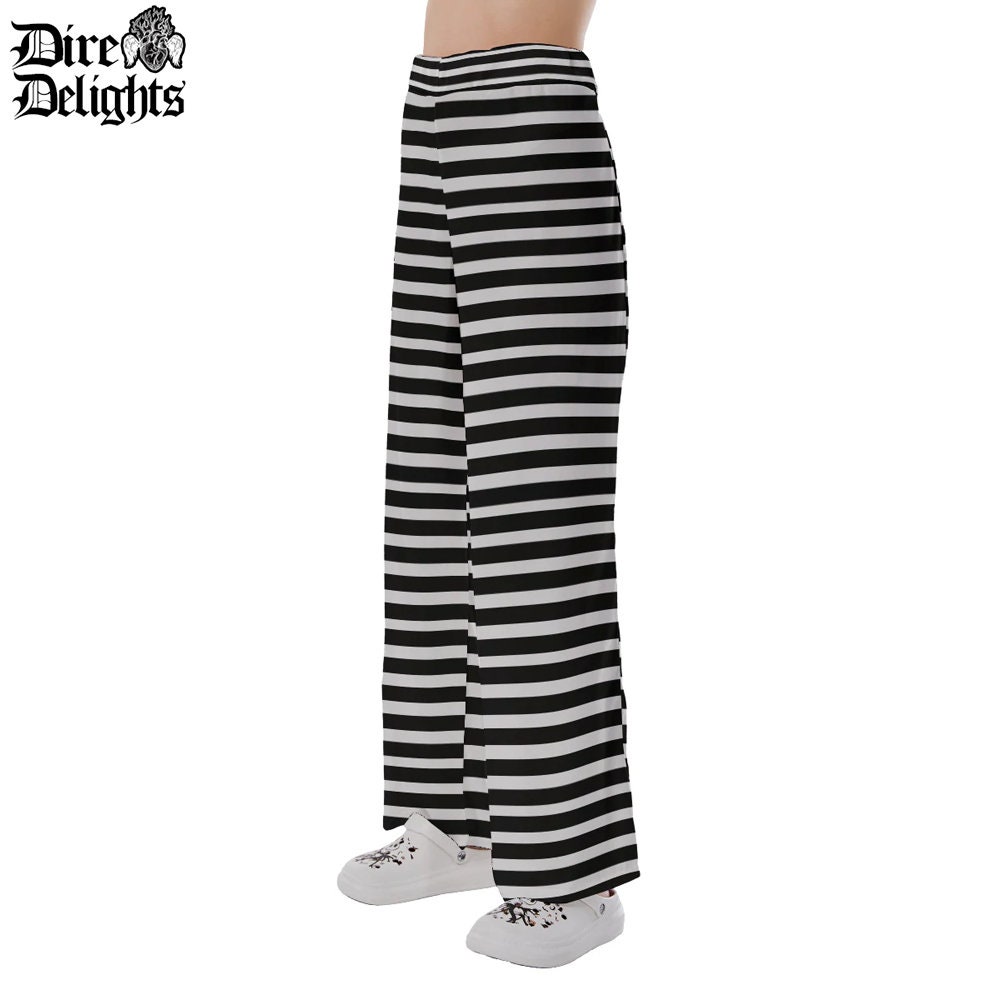 Goth Striped Pajamas Pants, Punk Rock Pajamas With Horizontal Lines ...