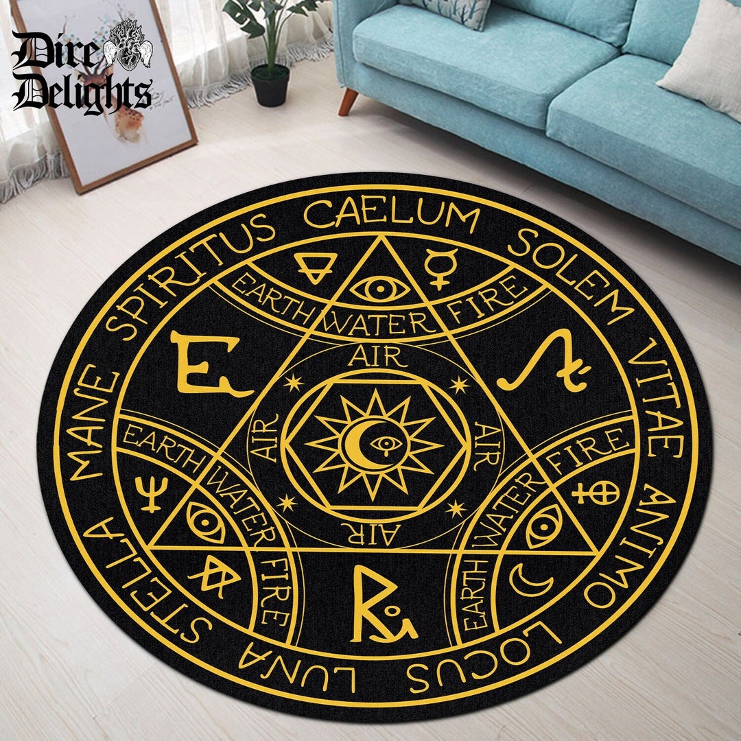 Gold Divination Round Rug, Ritual Invocation Door Mat, Satanic Magic ...