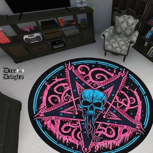 Pentagram Cthulhu Skull Round Rug, Lovecraftian Magic Circle Carpet ...