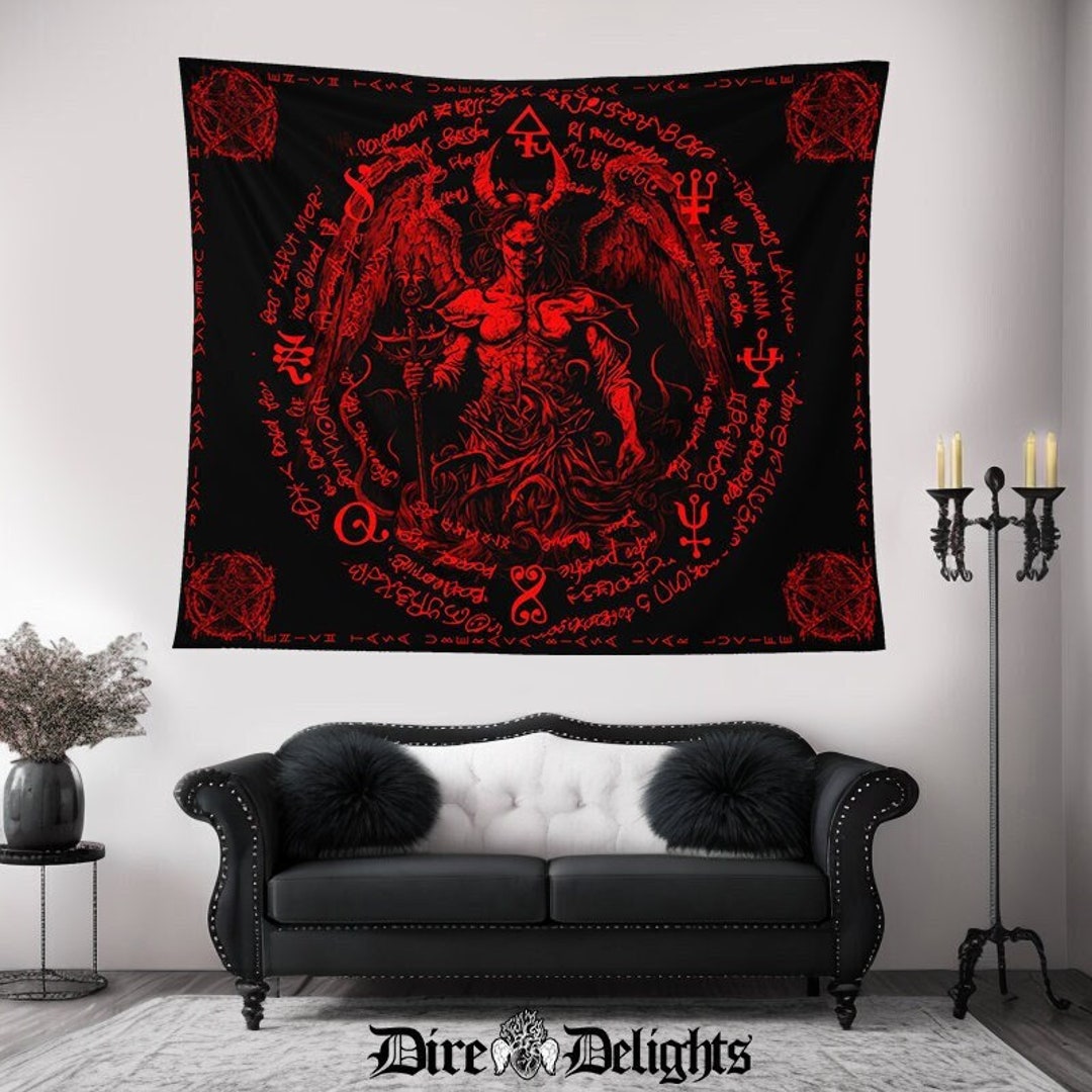 Satan Goth Tapestry,red Baphomet Wall Art,church of Satan, Pentagram ...
