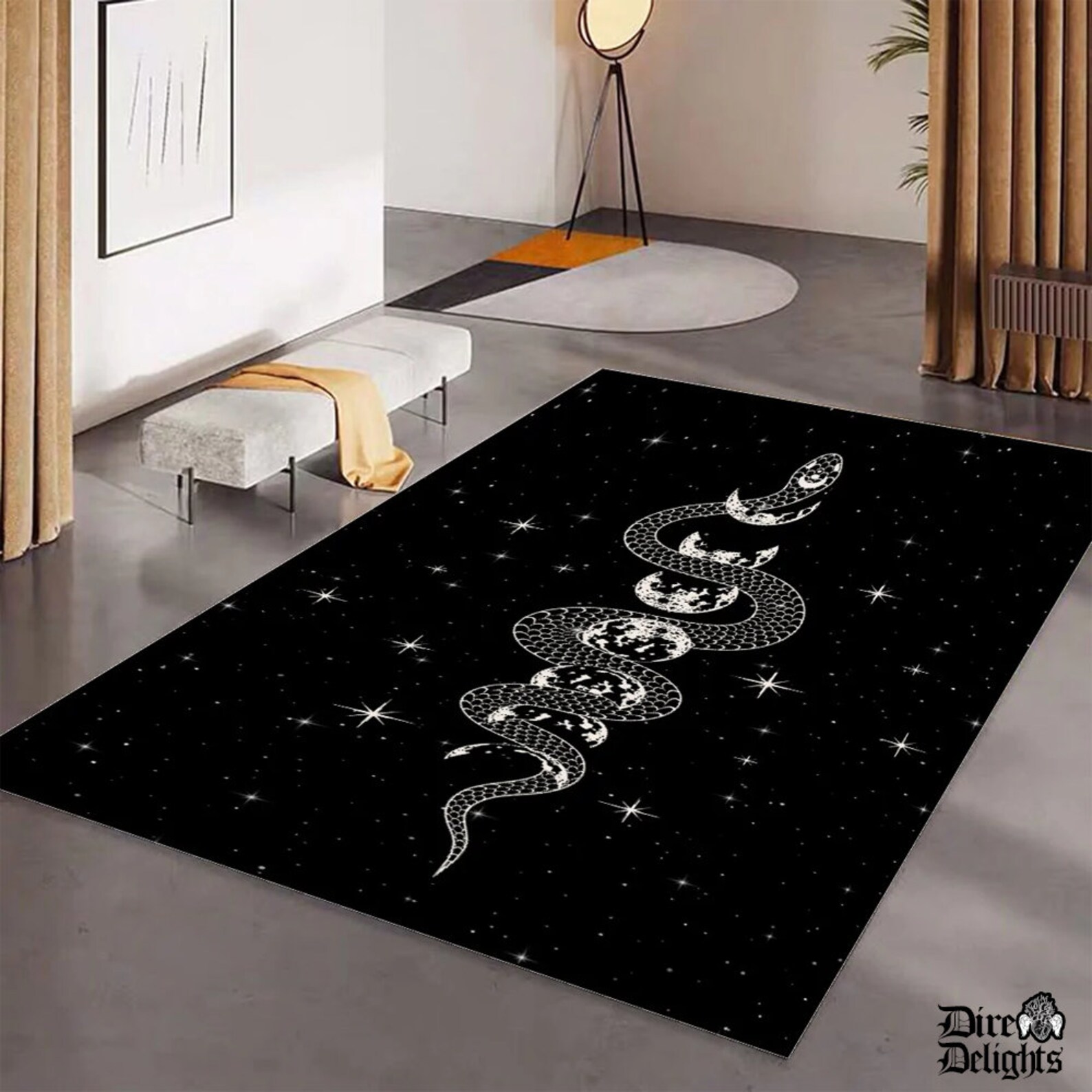 Moon Phases Snake Rug Starry Night Design Witch Room Decor - Etsy