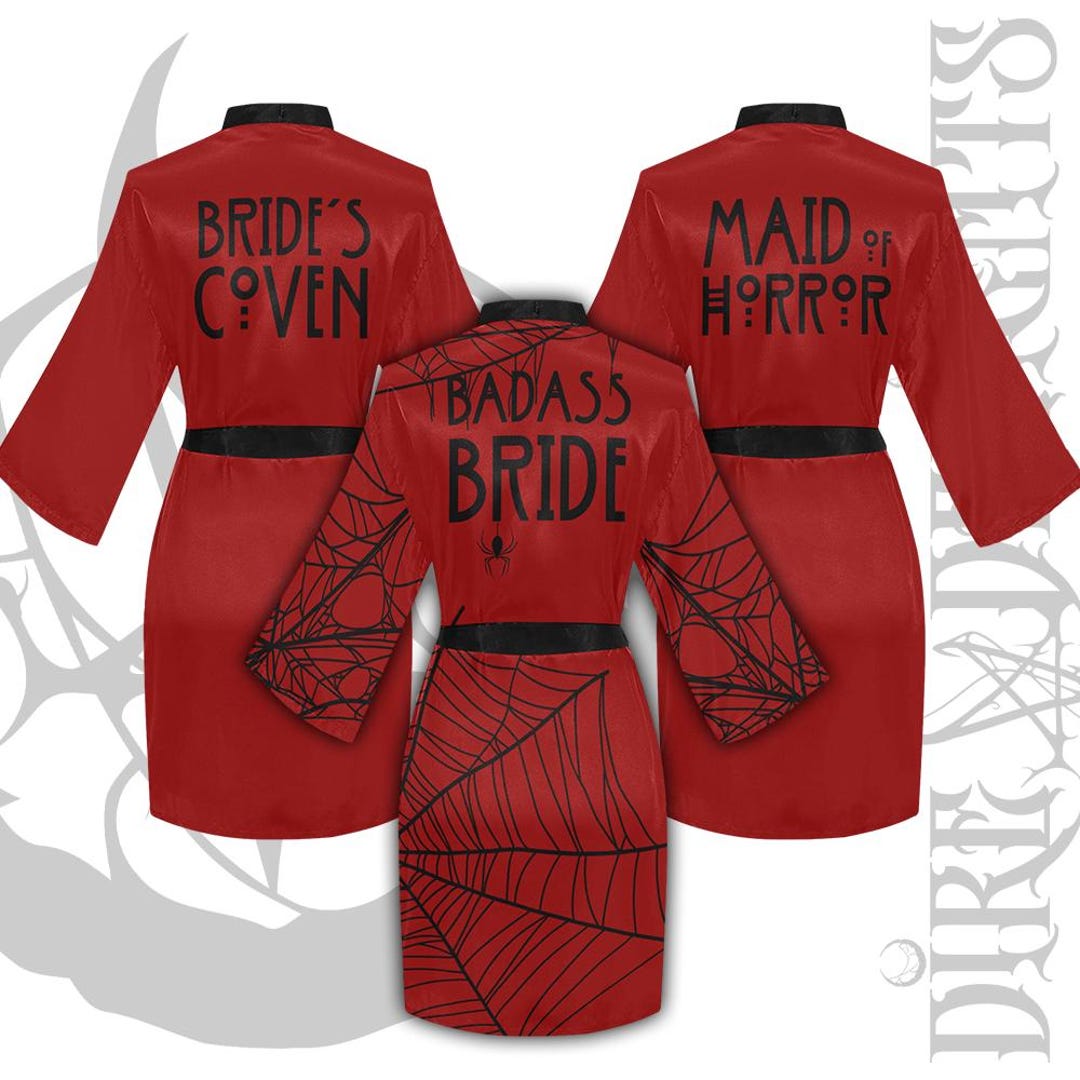 Gothic Bachelorette Burgundy Robes, Badass Bride,maid of Horror,bride's ...
