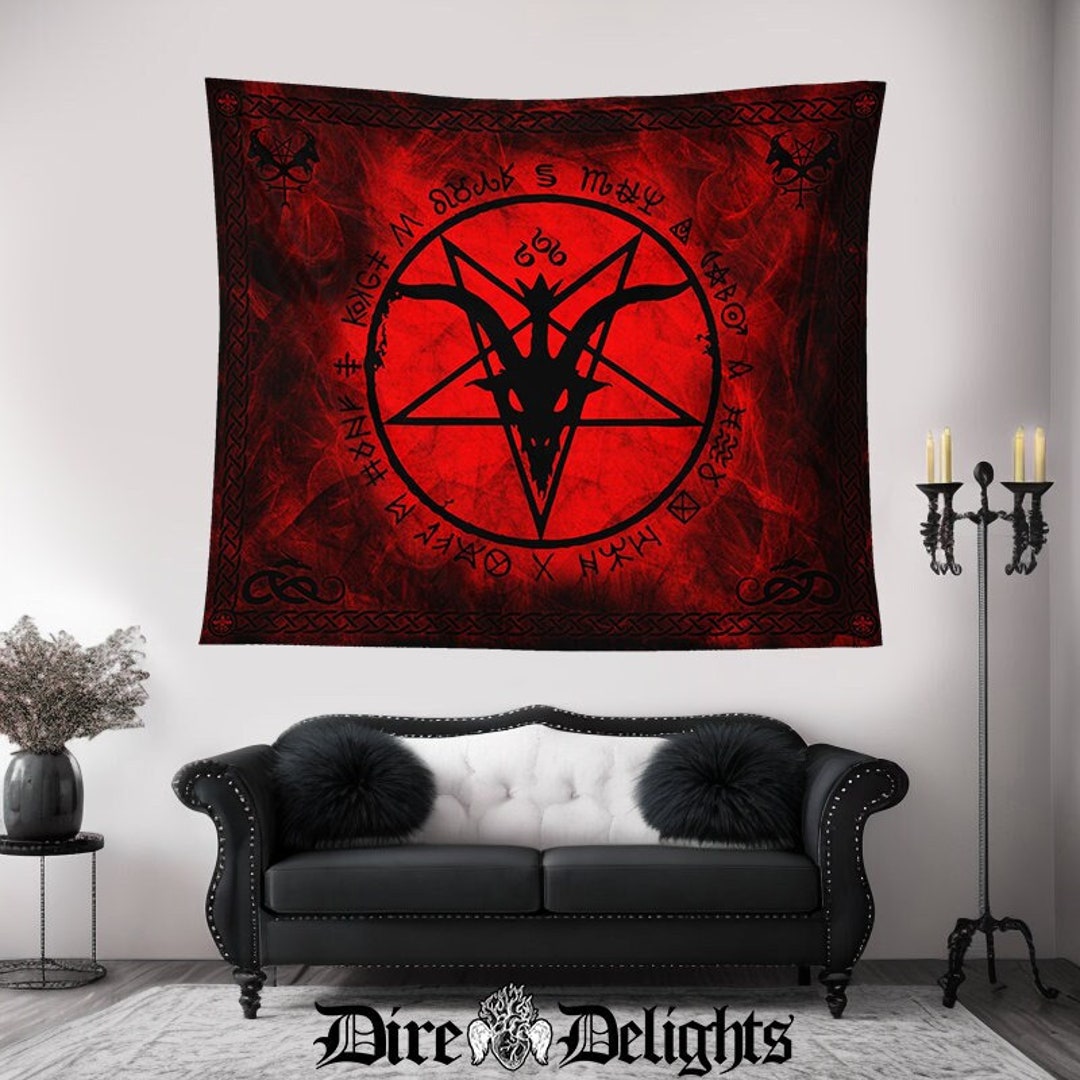 Satan Goth Tapestry,red Black Baphomet Wall Art,satanic Temple,church ...
