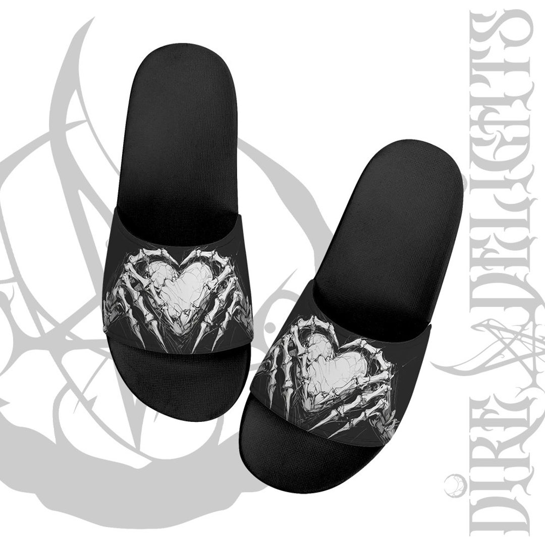 Gothic Heart Slippers, Gothic Skeleton Hands Heart Slide Sandals, Goth ...