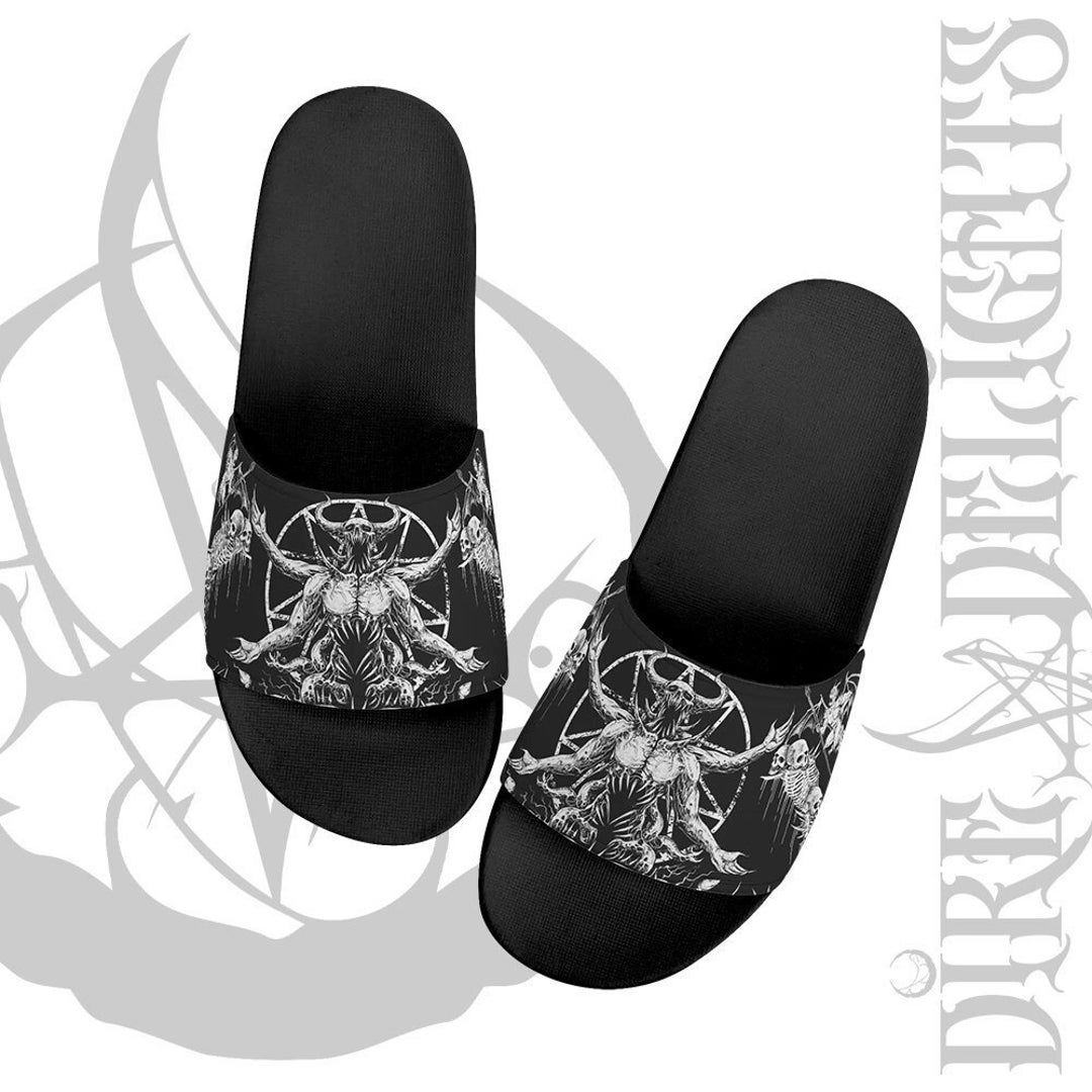Satan Slippers,church of Satan Gothic Slide Sandals, Goth Slippers ...