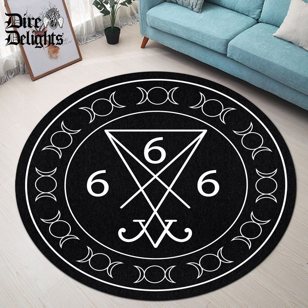 Satanic 666 Mat, Sigil of Lucifer Round Rug, Runes From Hell Door Mat ...