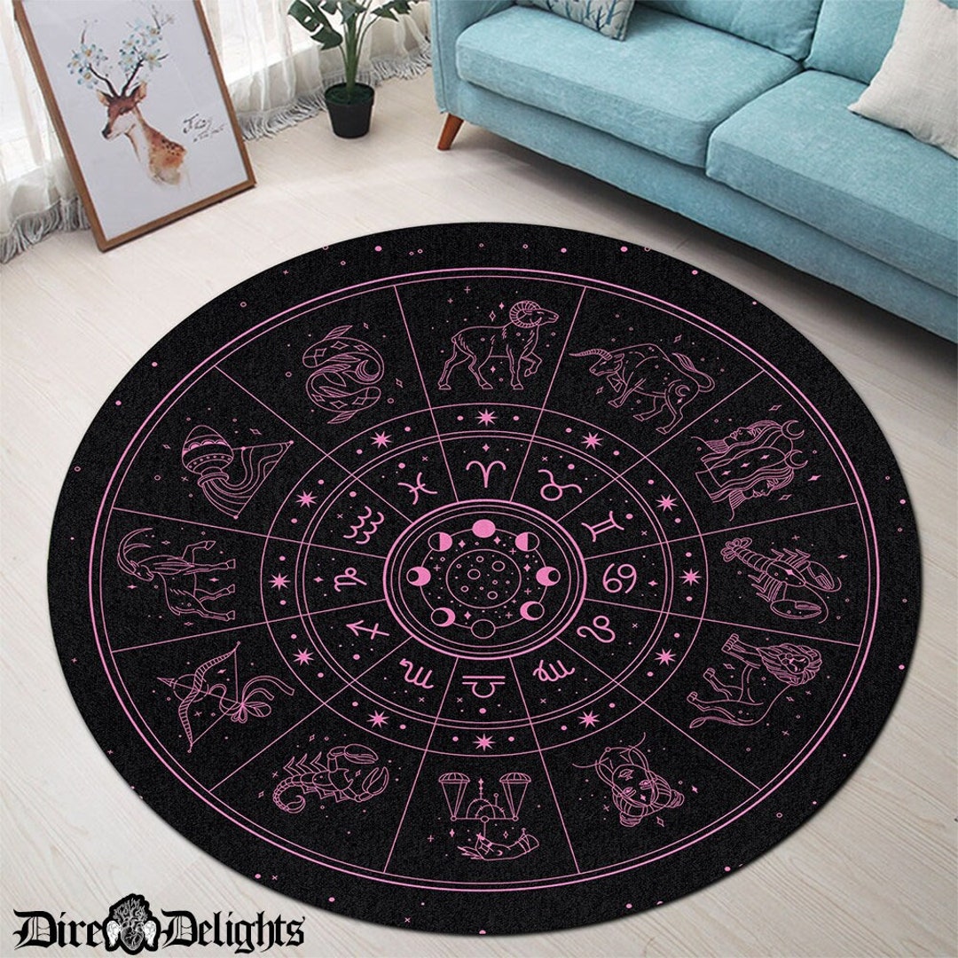 Astronomical Pink Round Mat, Gothic Zodiac Signs Carpet,punk Rock Goth ...