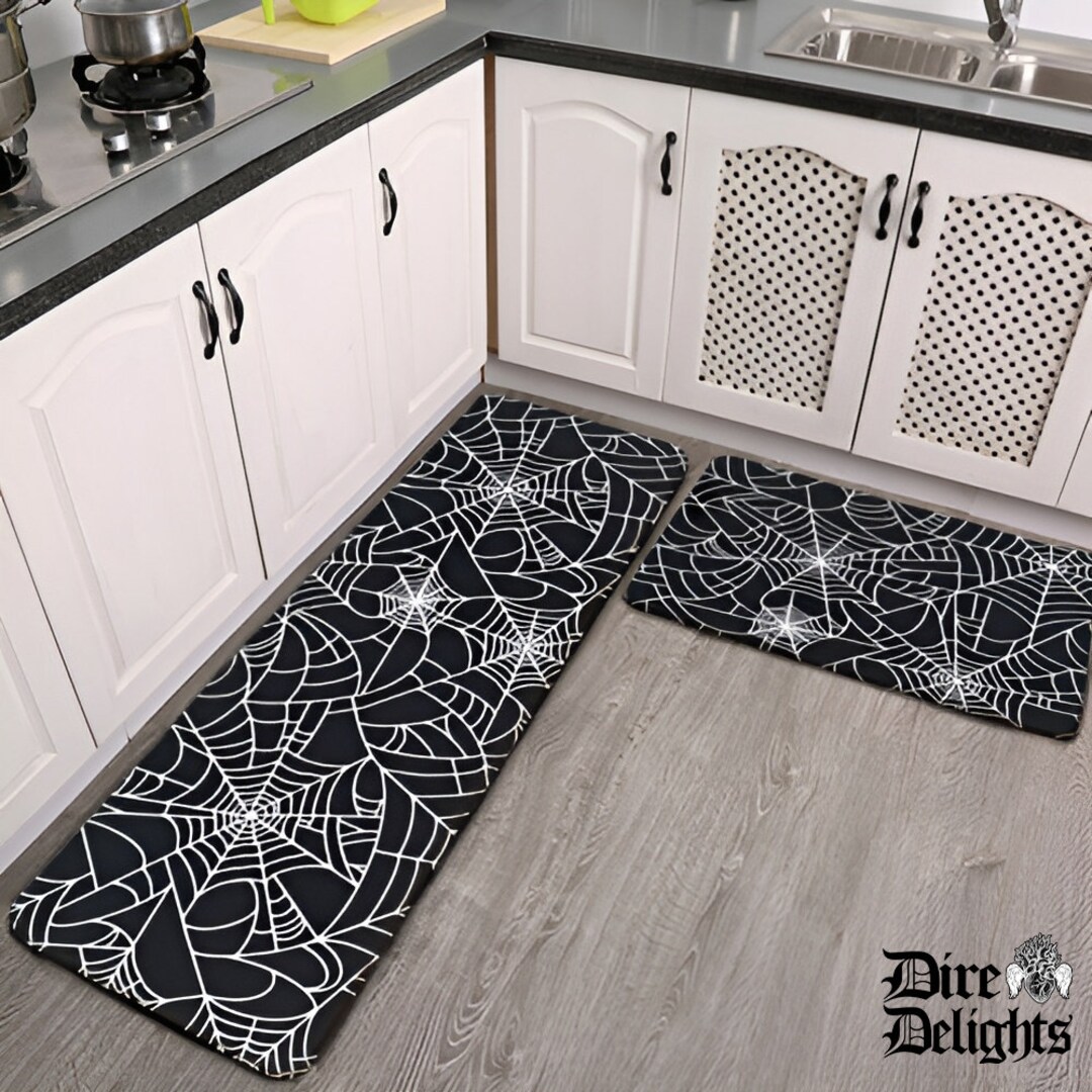 Spiderweb 2 Piece Kitchen Mat, Spider Web Rug, Halloween Mat, Gothic ...