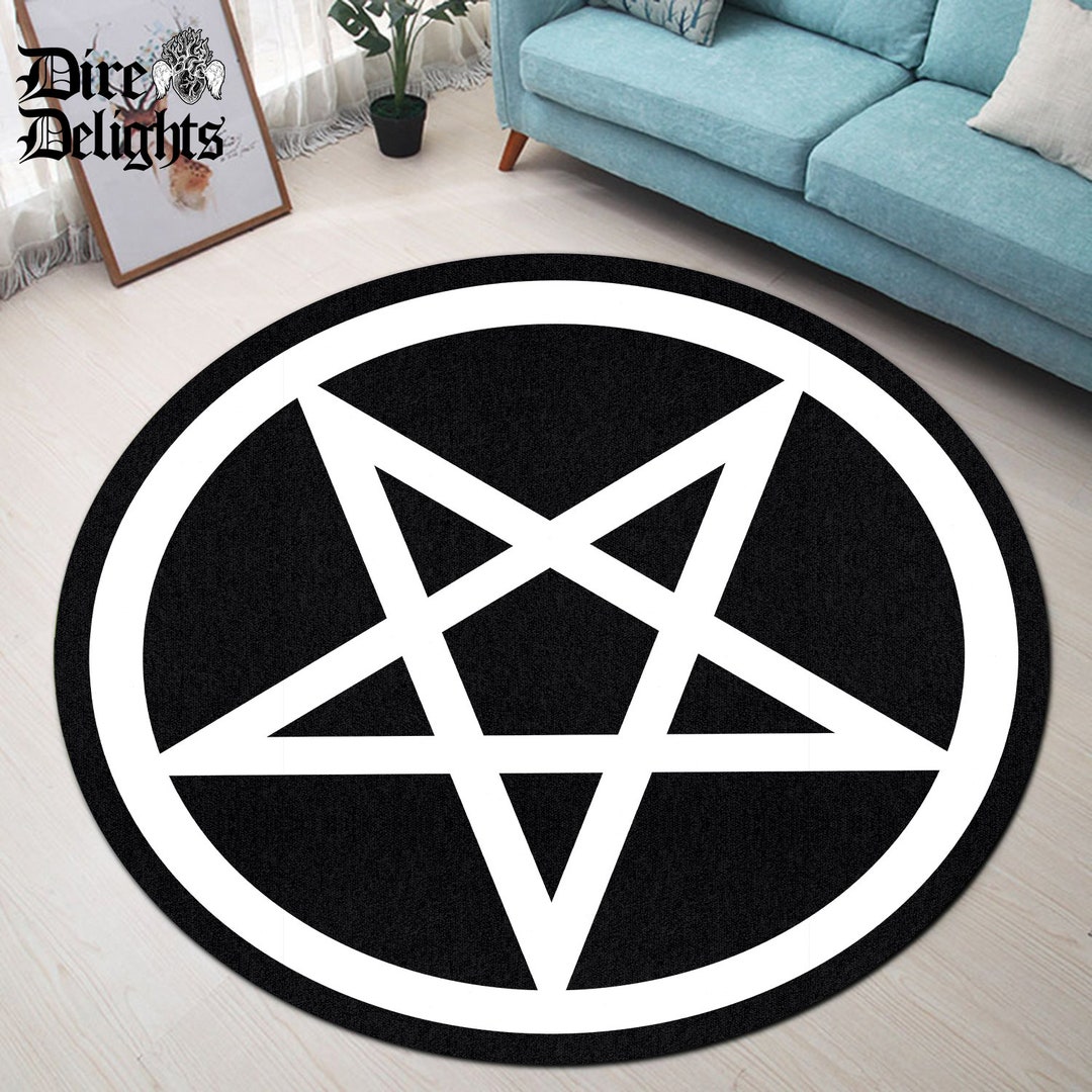 Pentagram Round Rug, Witchy Door Mat, Satanic Magic Circle Carpet ...