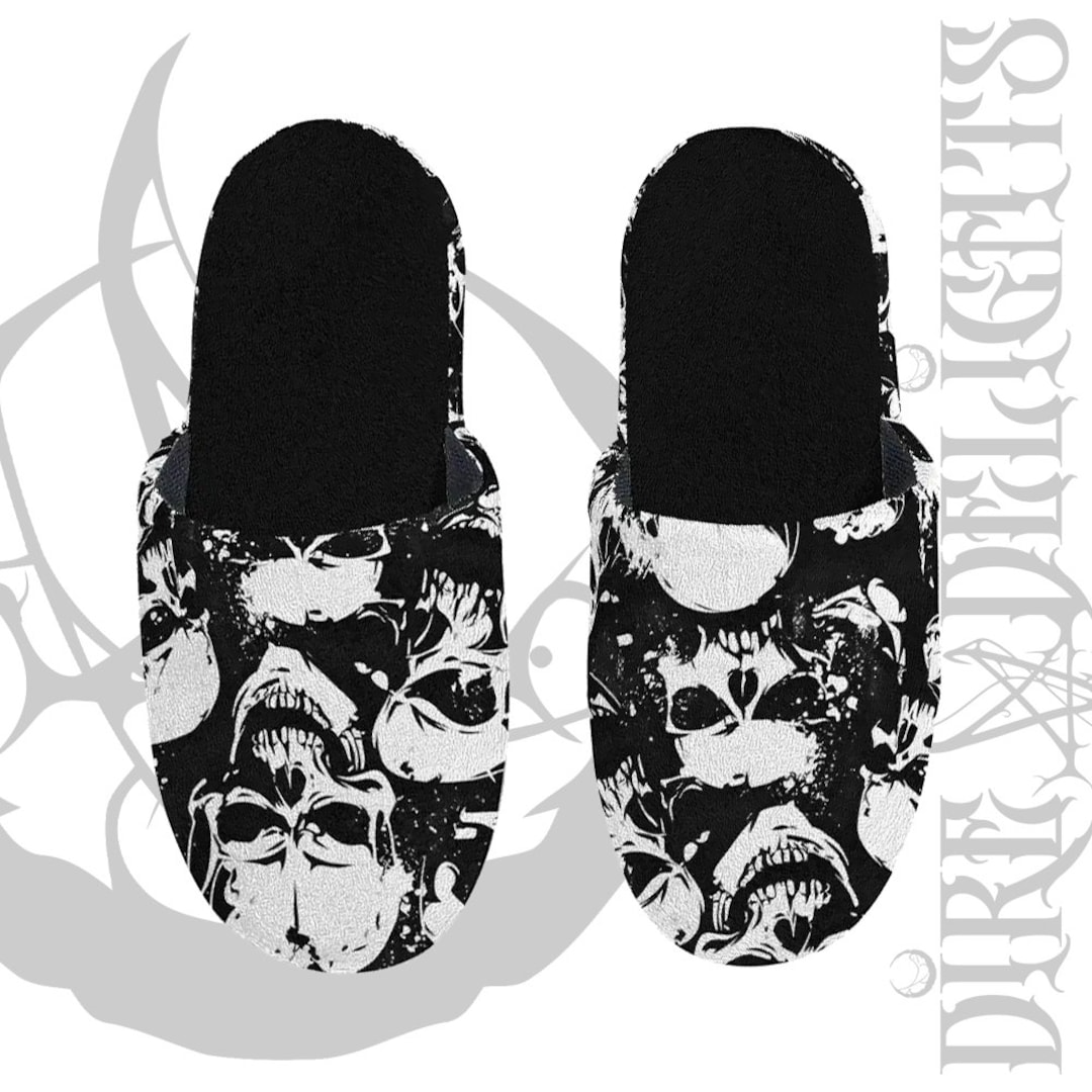 Skulls Family Slippers, Gothic Skeleton Head Warm Plush Slippers, Goth ...