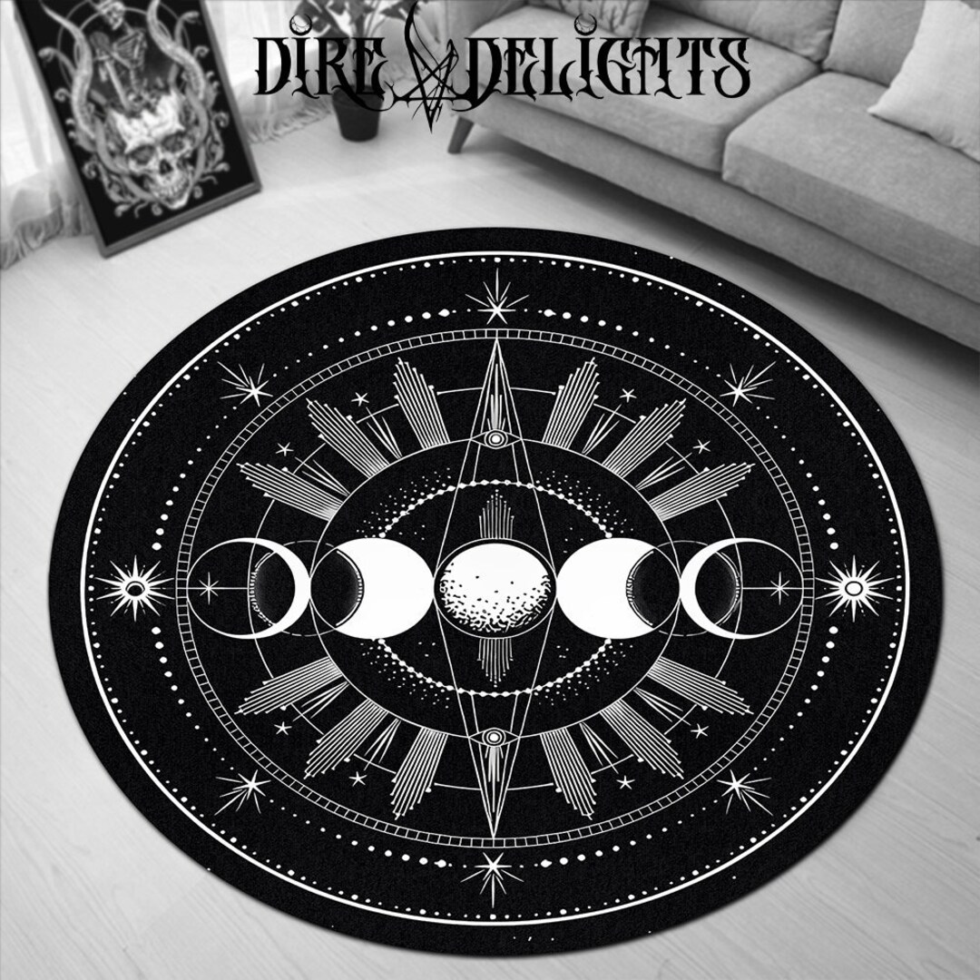 Celestial Round Mat, Gothic Moon Phases Carpet, Punk Rock Goth Mat ...