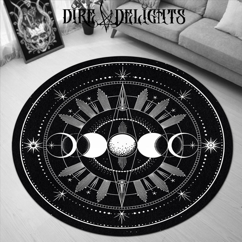 Celestial Round Mat, Gothic Moon Phases Carpet, Punk Rock Goth Mat ...