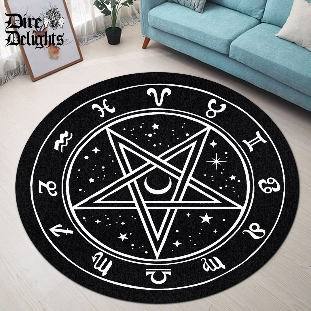 Zodiac Round Mat,pentagram Gothic Zodiac Signs Carpet,punk Rock Goth ...