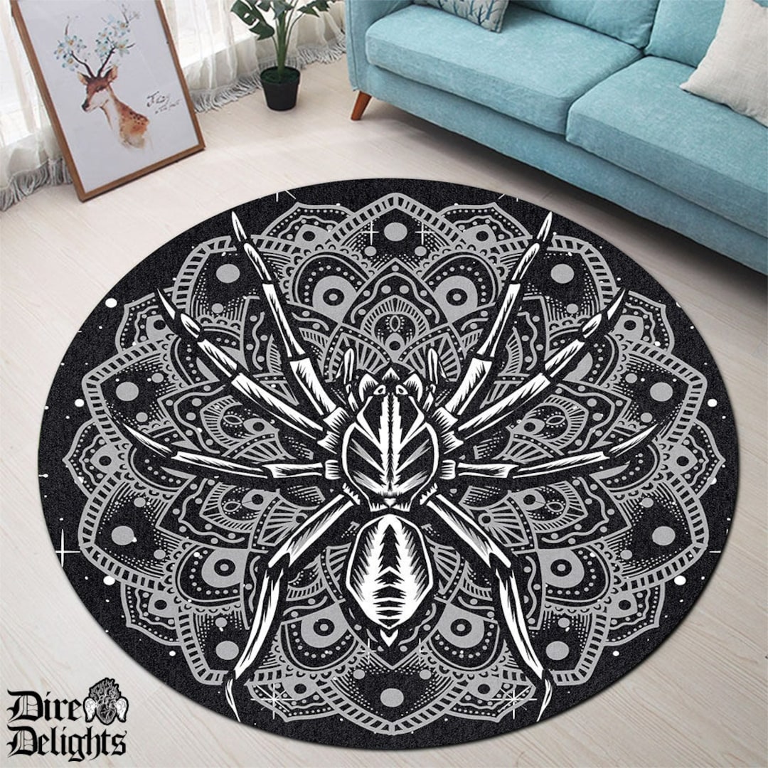 Gothic Mandala Mystic Spider Round Rug, Tarantula Witch Room Mat, Goth ...