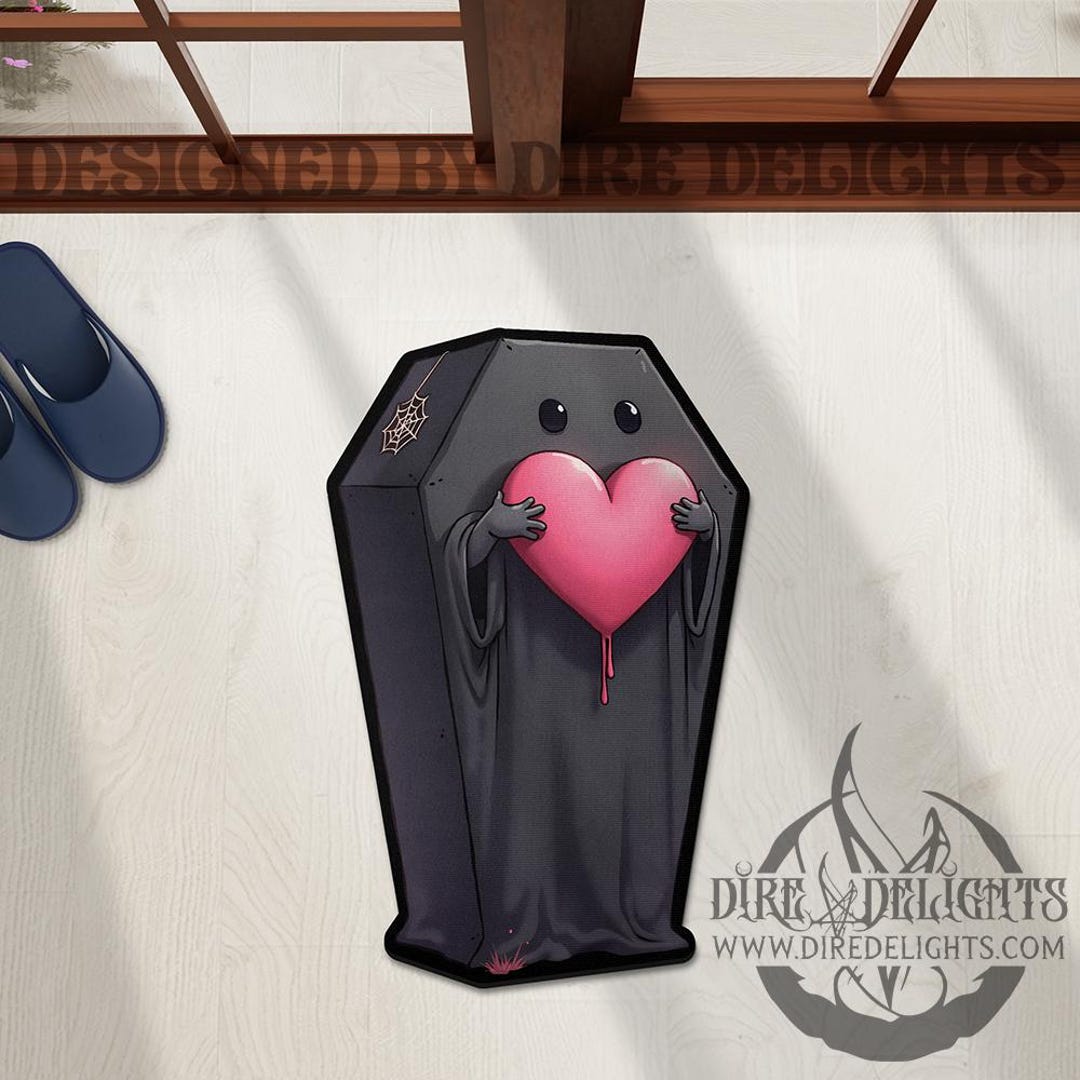 Kawaii Cute Coffin With Heart Shape Door Mat, Kawaii Coffin Shape ...