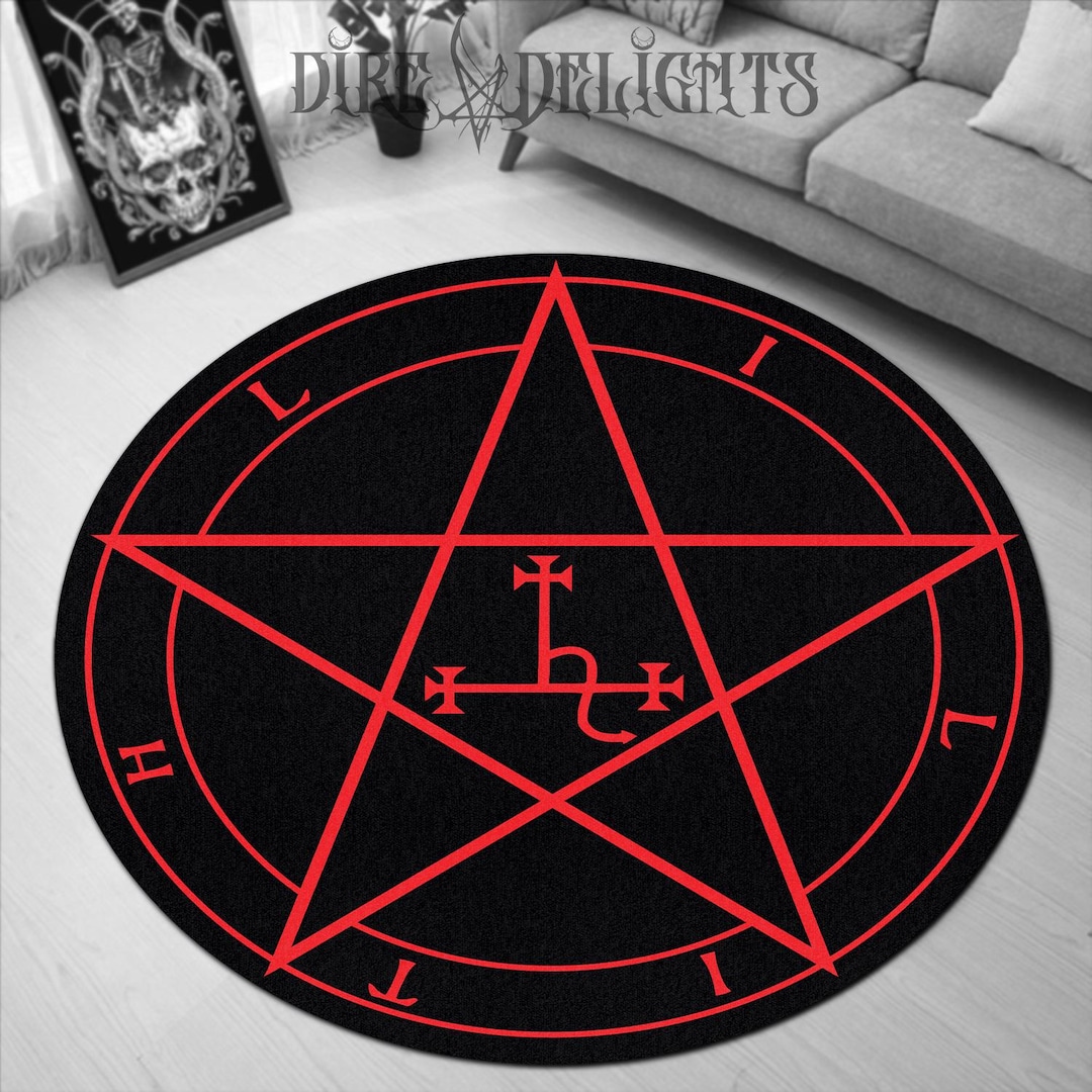Lilith’s Sigil Round Rug,divination Mat, Pentagram Protection Circle ...
