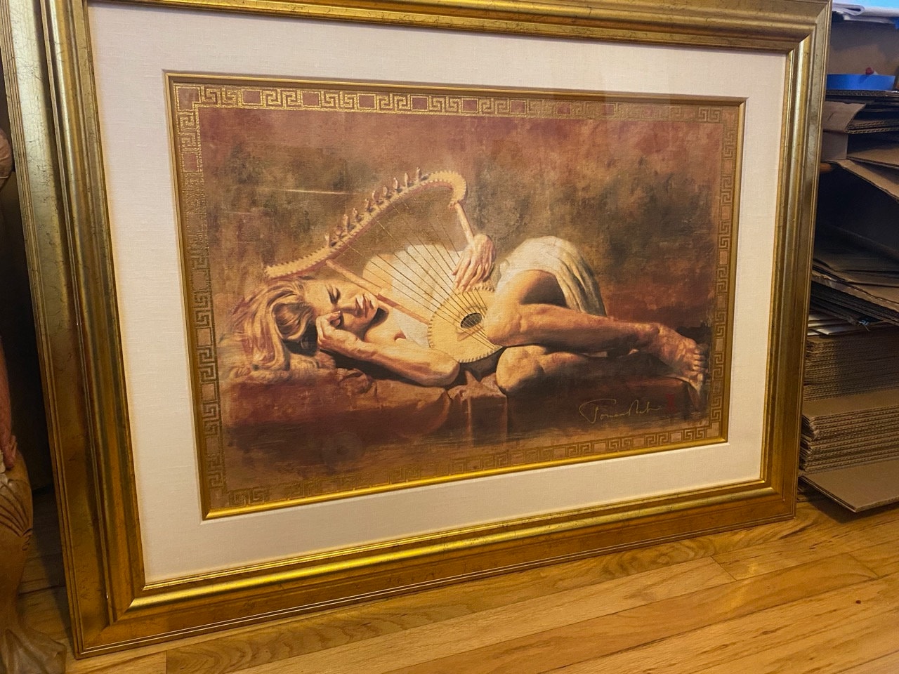 1999 Tomasz Rut, Woman With Harp, Giclee on Canvas, Gold Embellishment ...
