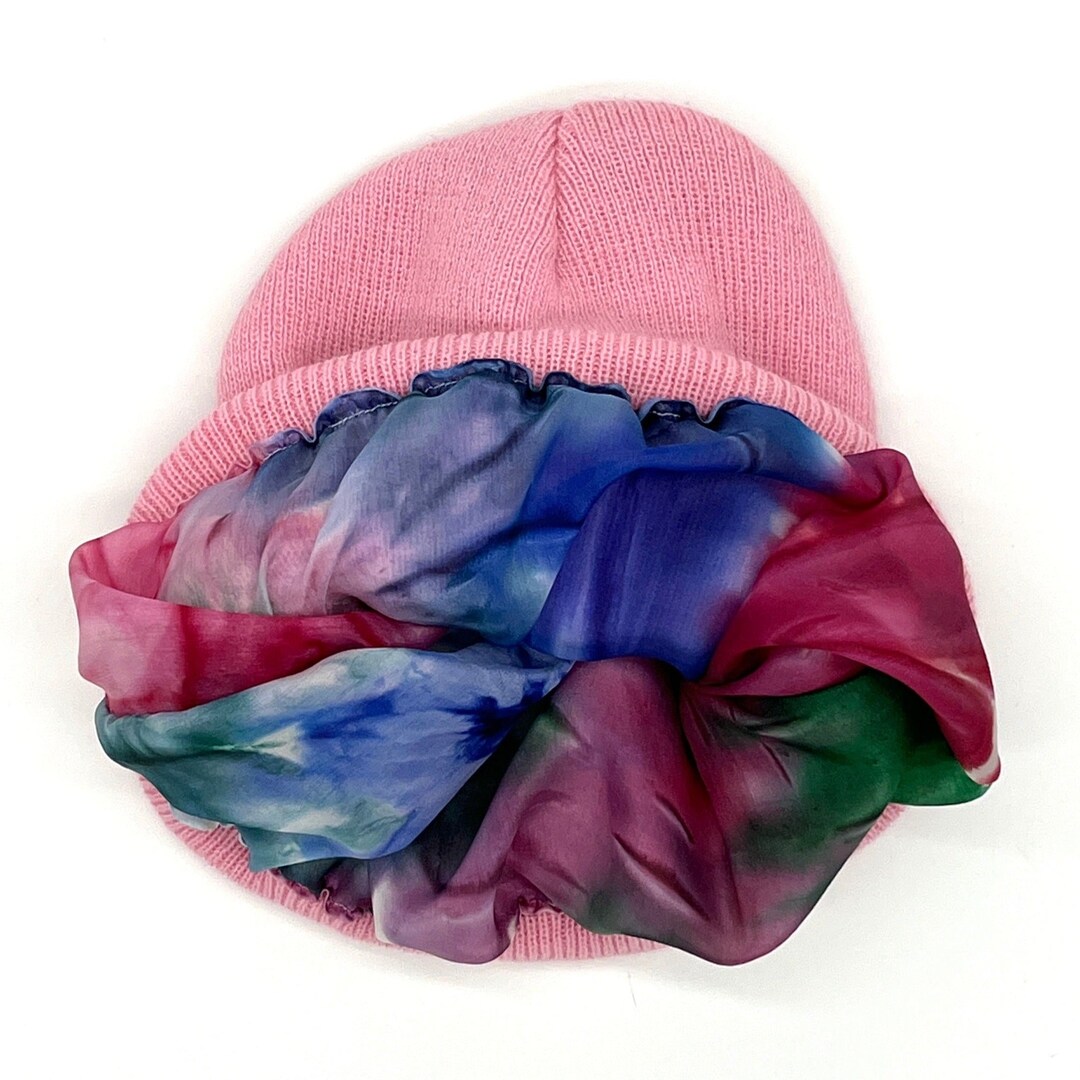 Pink Silk Lined Woolly Hat, Beanie upcycled Silk Curly Girl Method - Etsy
