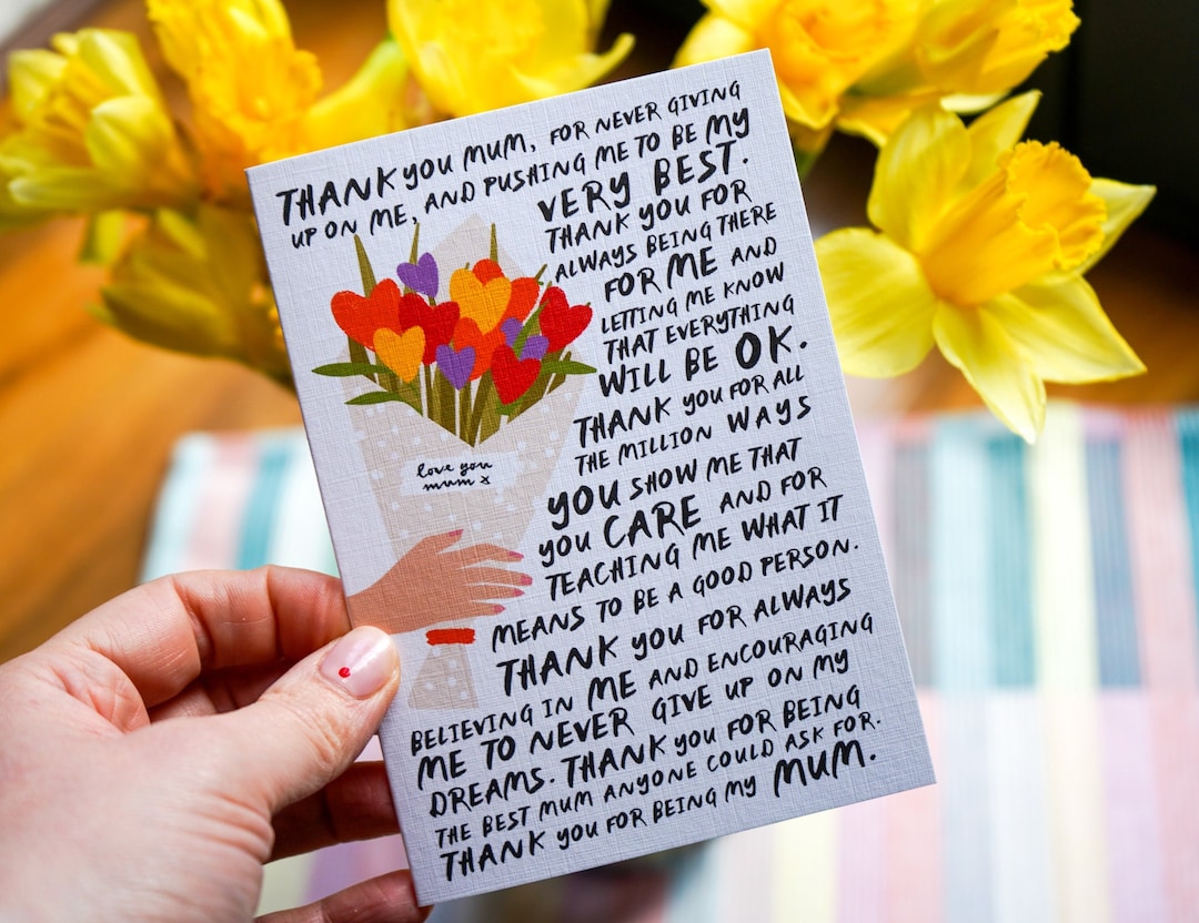 Mothers Day Card Thank You Mum - Etsy