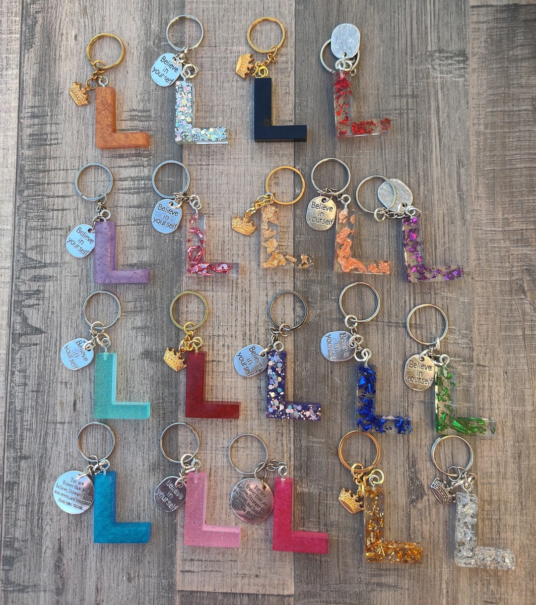 Resin Initial Key Chains With Inspirational Quotes or Crown "l" - Etsy
