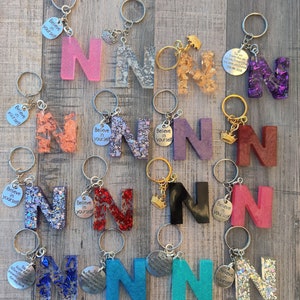 Resin Initial Key Chains With Inspirational Quotes or Crown "n" - Etsy
