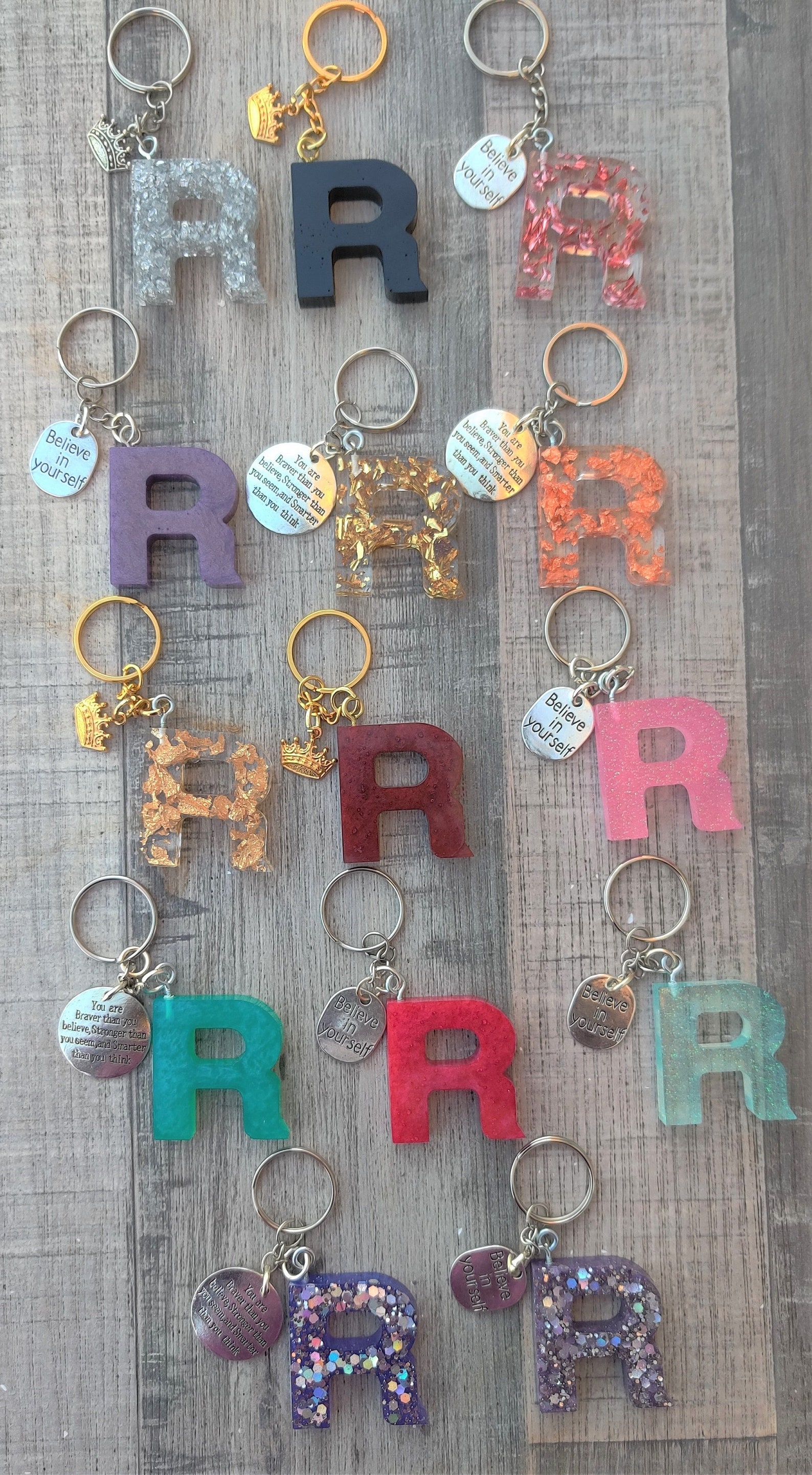 Resin Initial Key Chains With Inspirational Quotes - Etsy