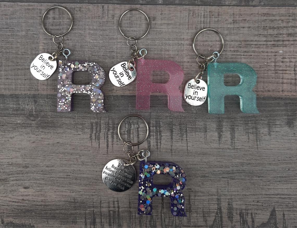 Resin Initial Key Chains With Inspirational Quotes | Etsy