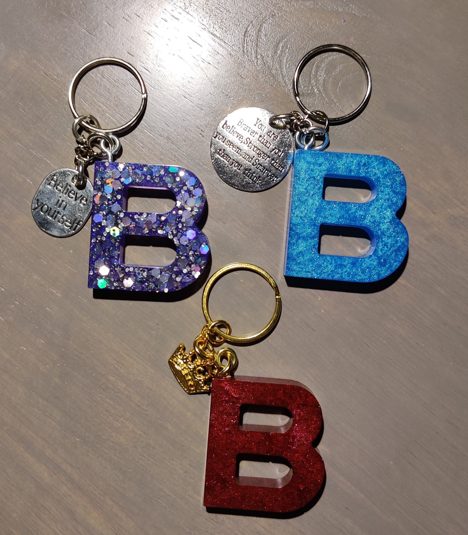 Resin Initial Key Chains With Inspirational Quotes or Crown - Etsy