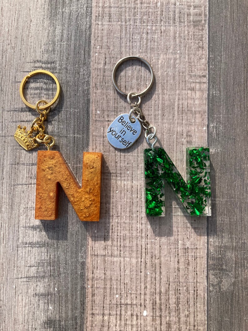 Resin Initial Key Chains With Inspirational Quotes or Crown - Etsy