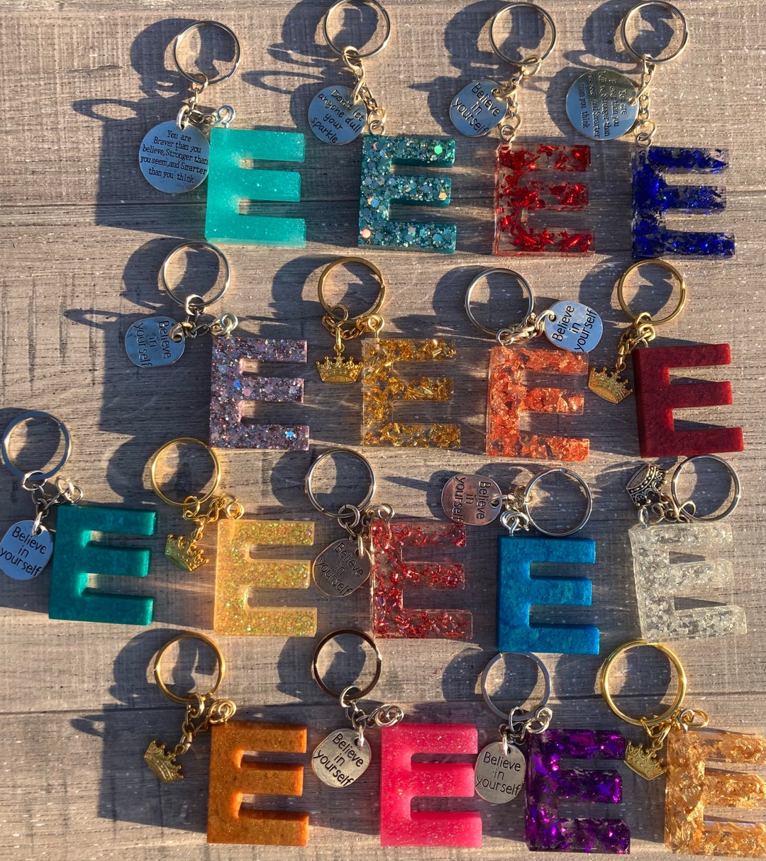 Resin Initial Key Chains With Inspirational Quotes or Crown "e" - Etsy