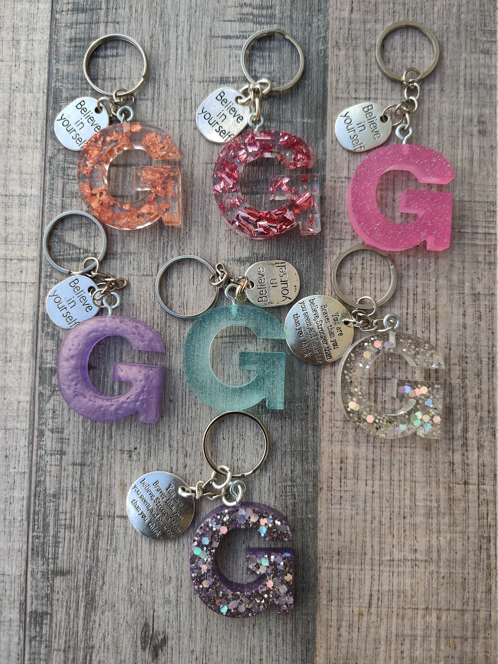 Resin Initial Key Chains With Inspirational Quotes "g" - Etsy