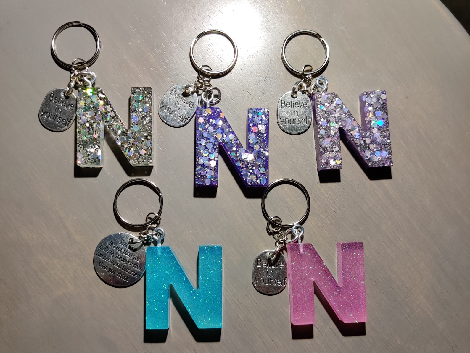 Resin Initial Key Chains With Inspirational Quotes or Crown - Etsy