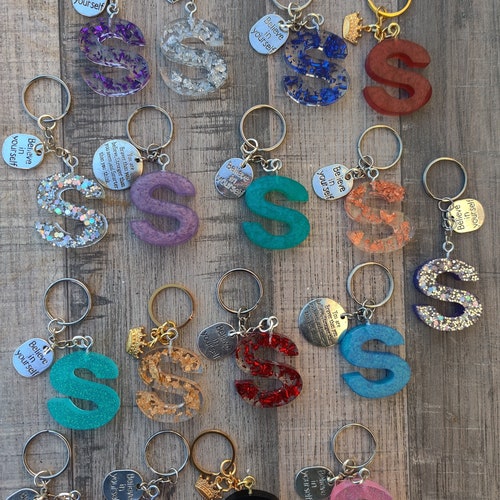 Resin Initial Key Chains With Inspirational Quotes - Etsy