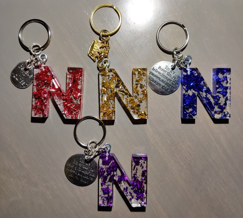 Resin Initial Key Chains With Inspirational Quotes or Crown - Etsy