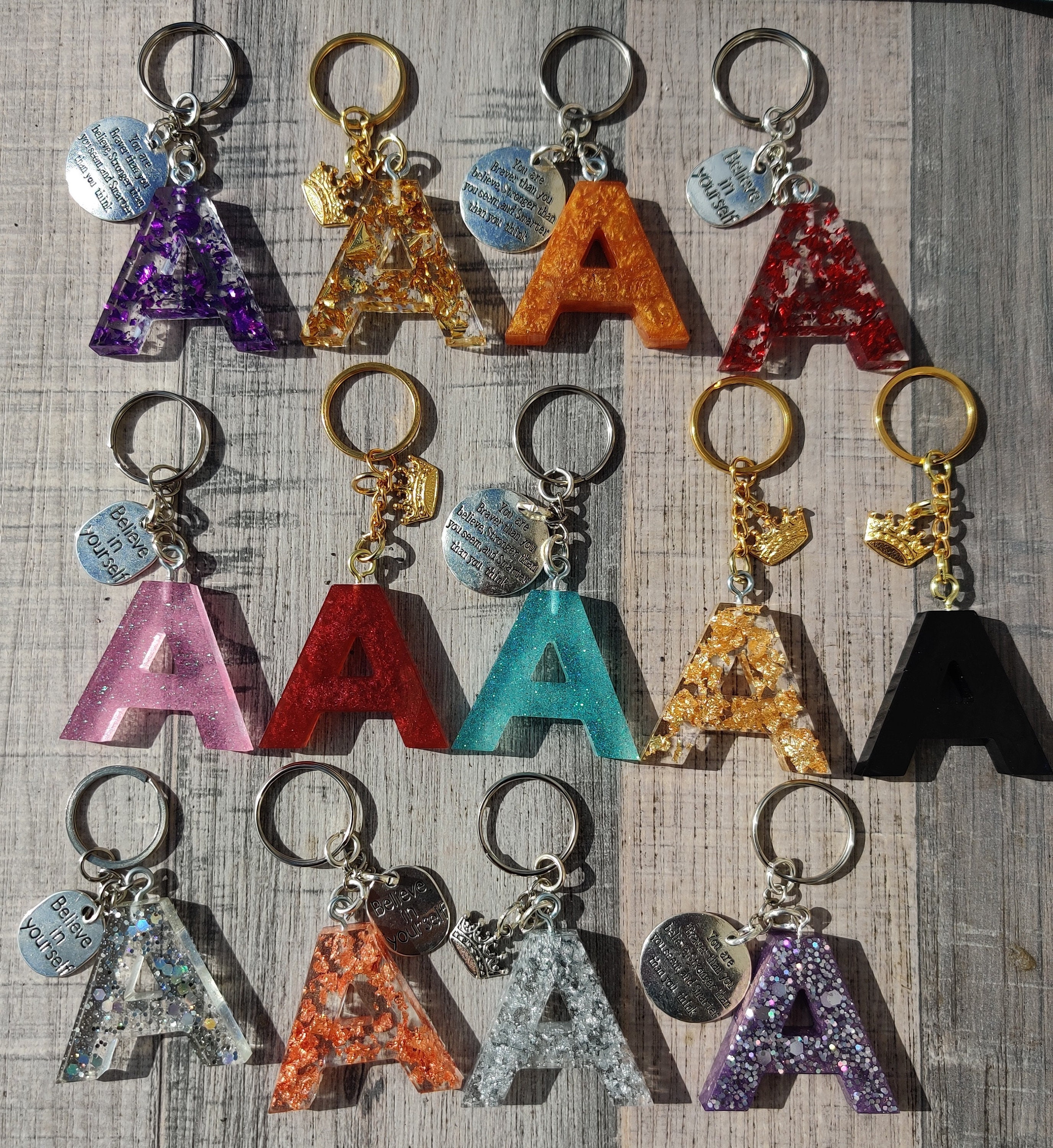 Resin Initial Key Chains With Inspirational Quotes or Crown | Etsy