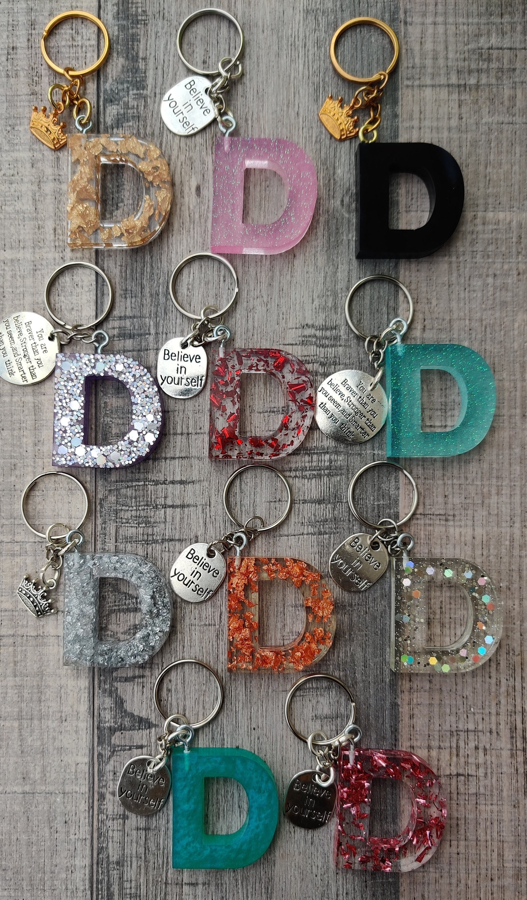 Resin Initial Key Chains with Inspirational Quotes or Crown | Etsy